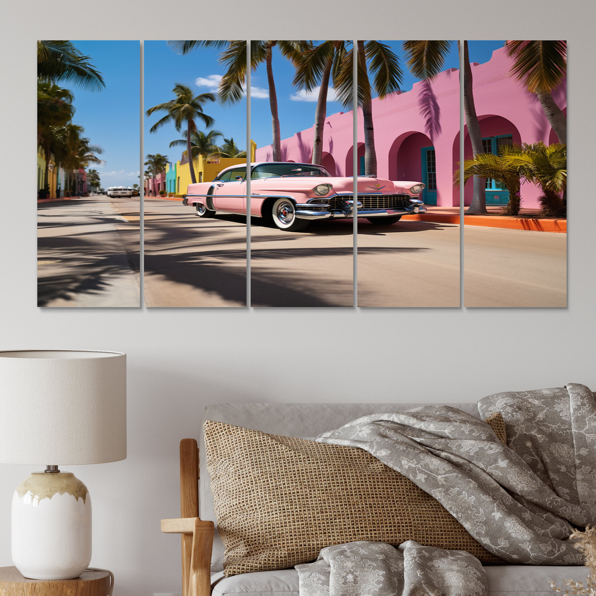 Dovecove Miami Pink Cadillac V - Transportation Wall Art Living Room ...