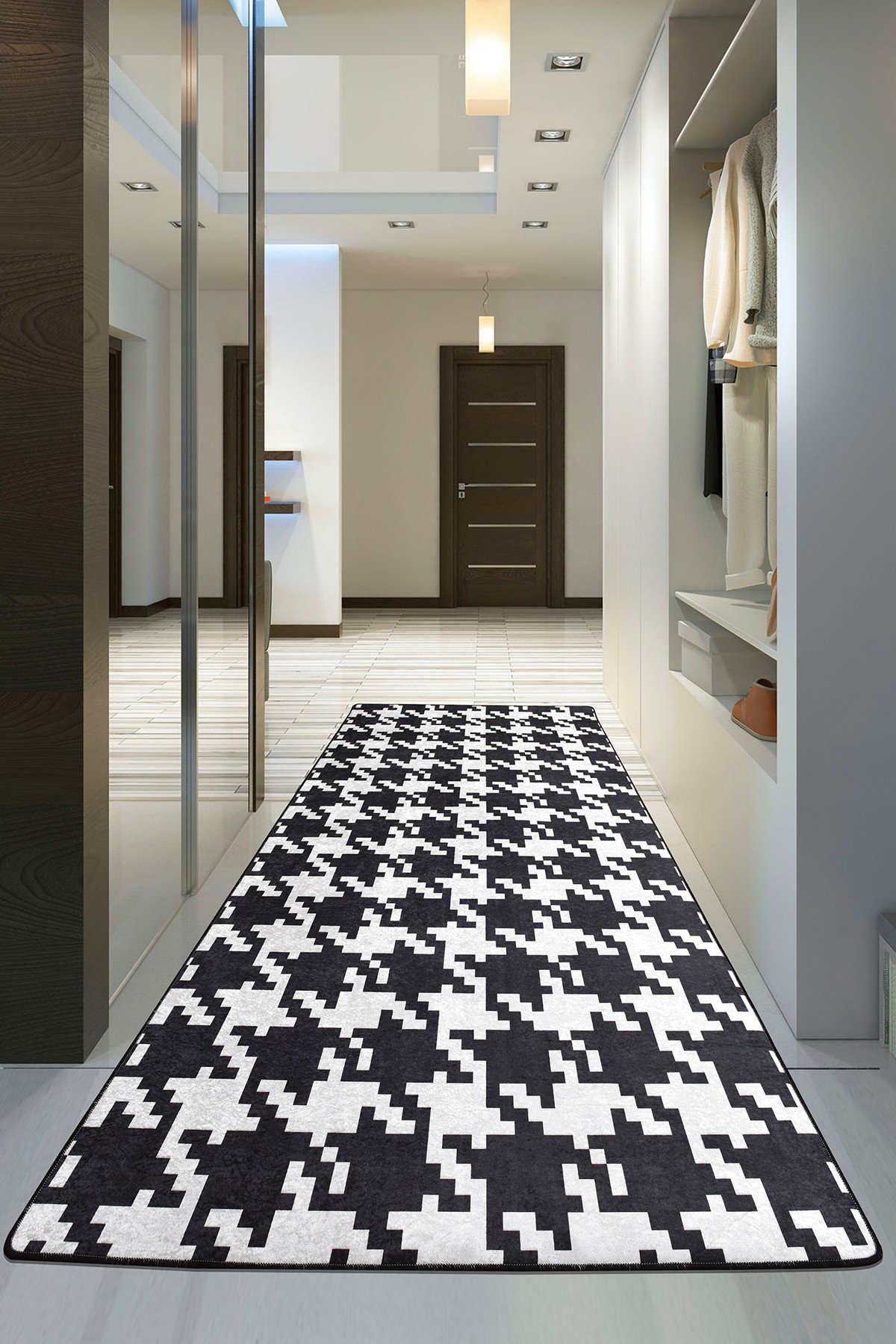 East Urban Home Enrique Houndstooth Black/White Area Rug | Wayfair