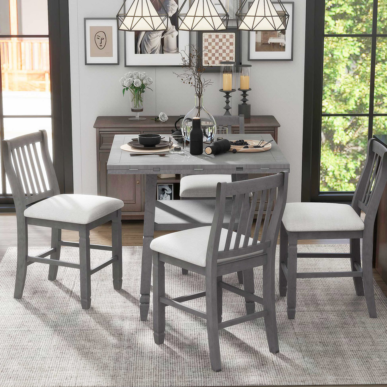 Alcott Hill® 5-Piece Counter Height Dining Table Set With 4 Folding ...