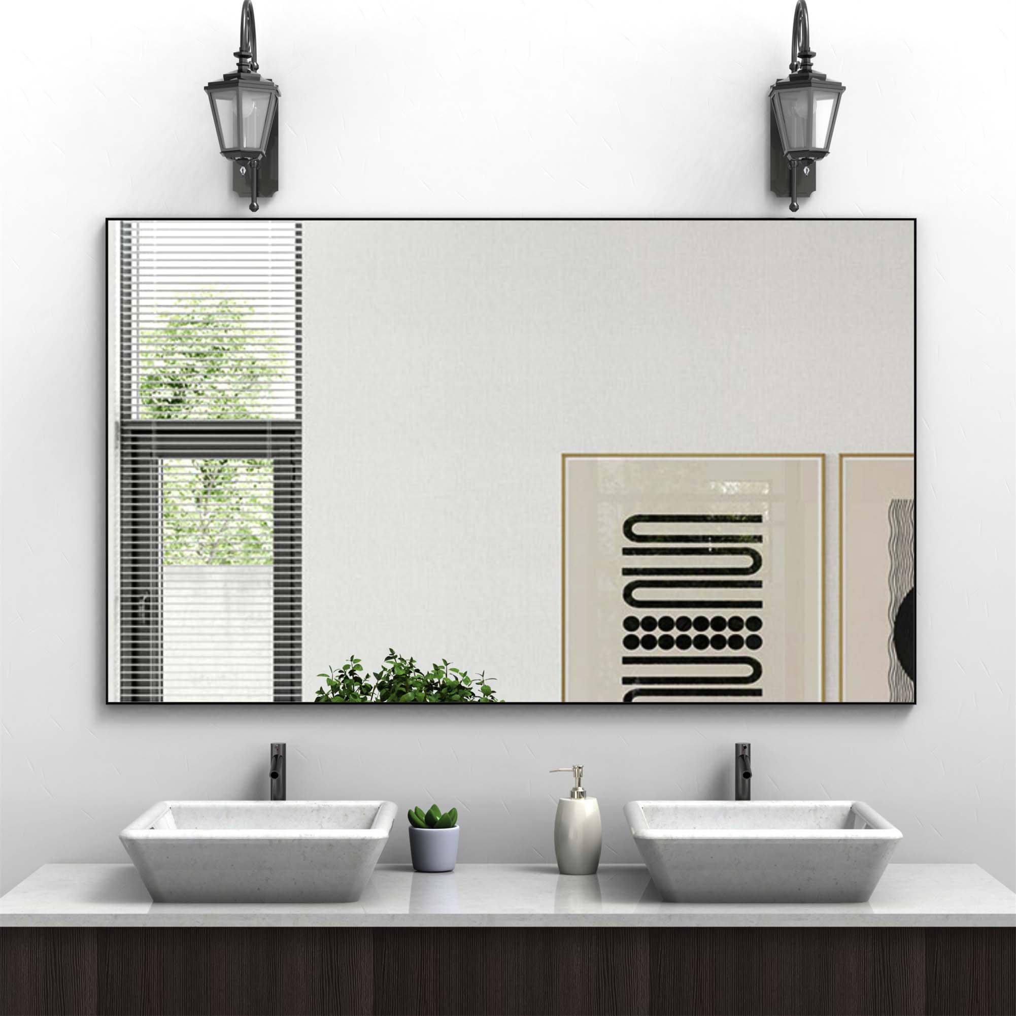 Ebern Designs Oversized Modern Rectangle Bathroom Mirror With Frame ...