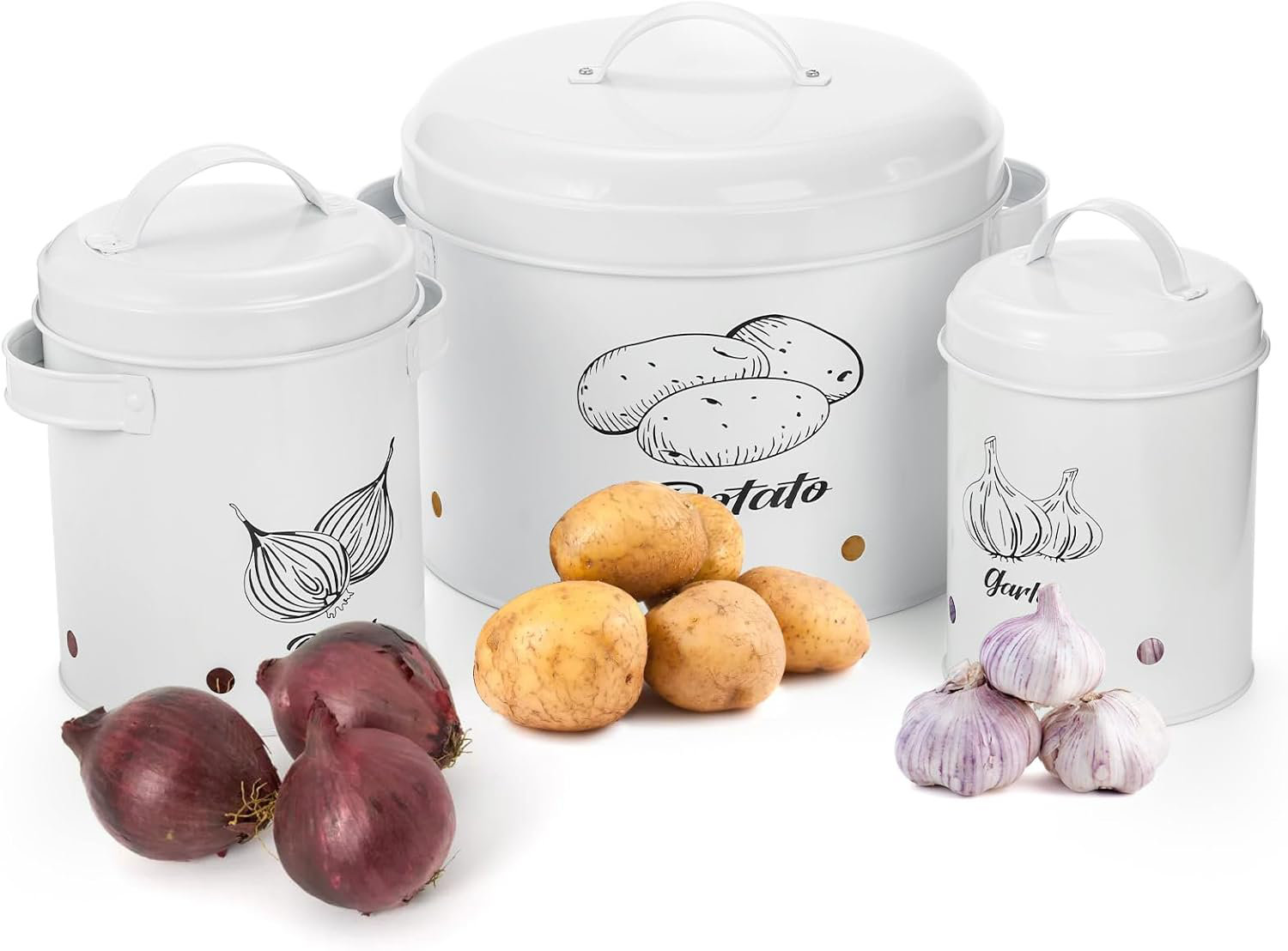 Gracie Oaks Set Of 3 Vegetable Storage Bins, Kitchen Potato And Onion ...