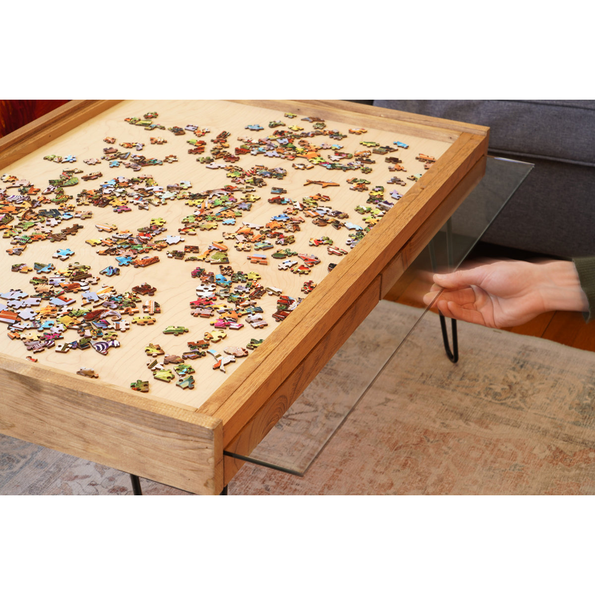 Wildon Home® Arnsten Puzzle Table with Removable Glass Top & Reviews ...