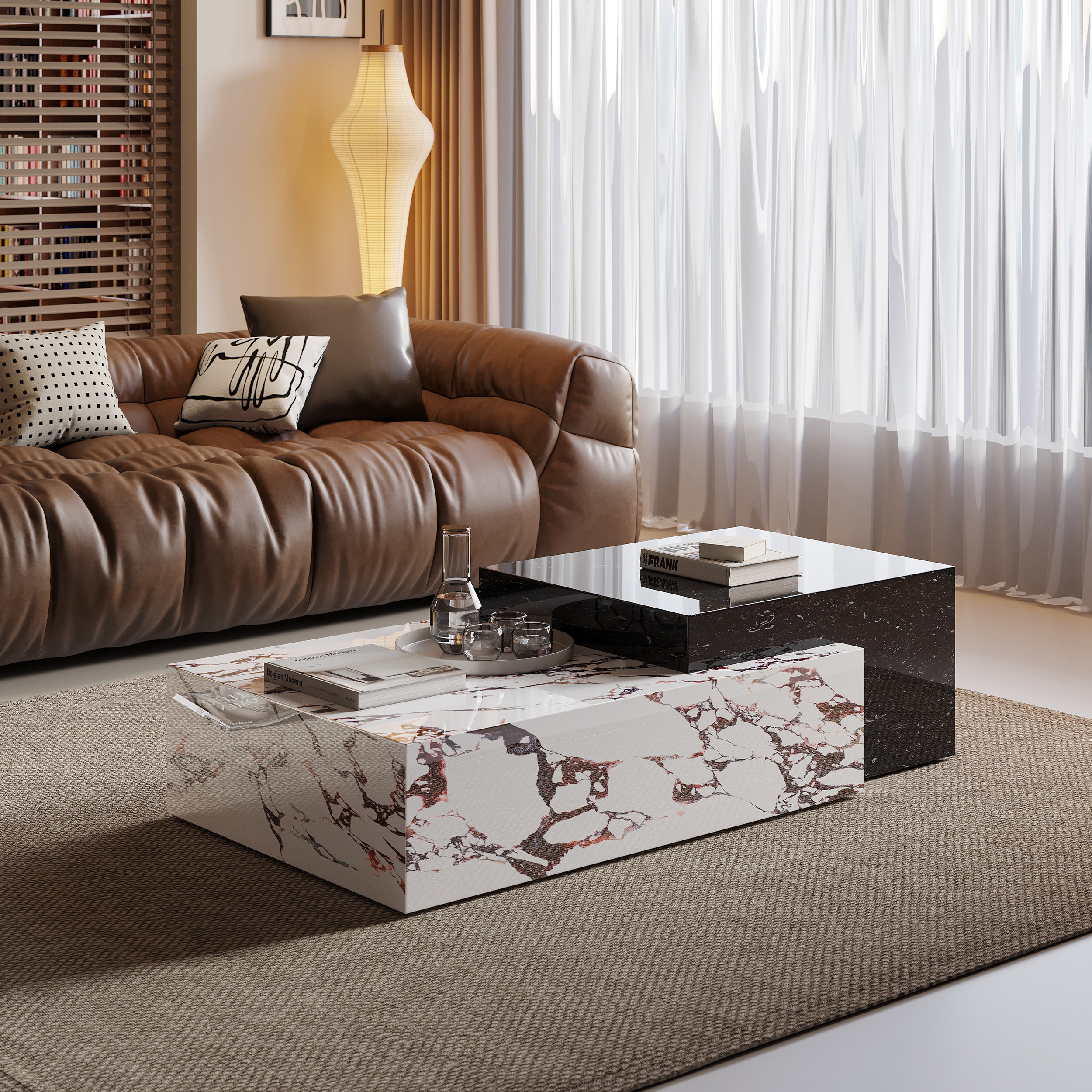 Orren Ellis Ashea 53” Modern Minimalist Coffee Table, Glossy Faux ...