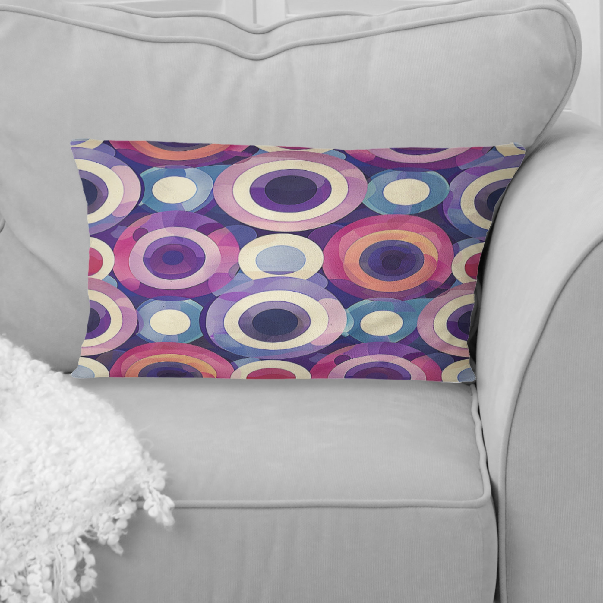 Design Art Retro Pink Purple Midcentury Circles I - Midcentury Lumbar ...