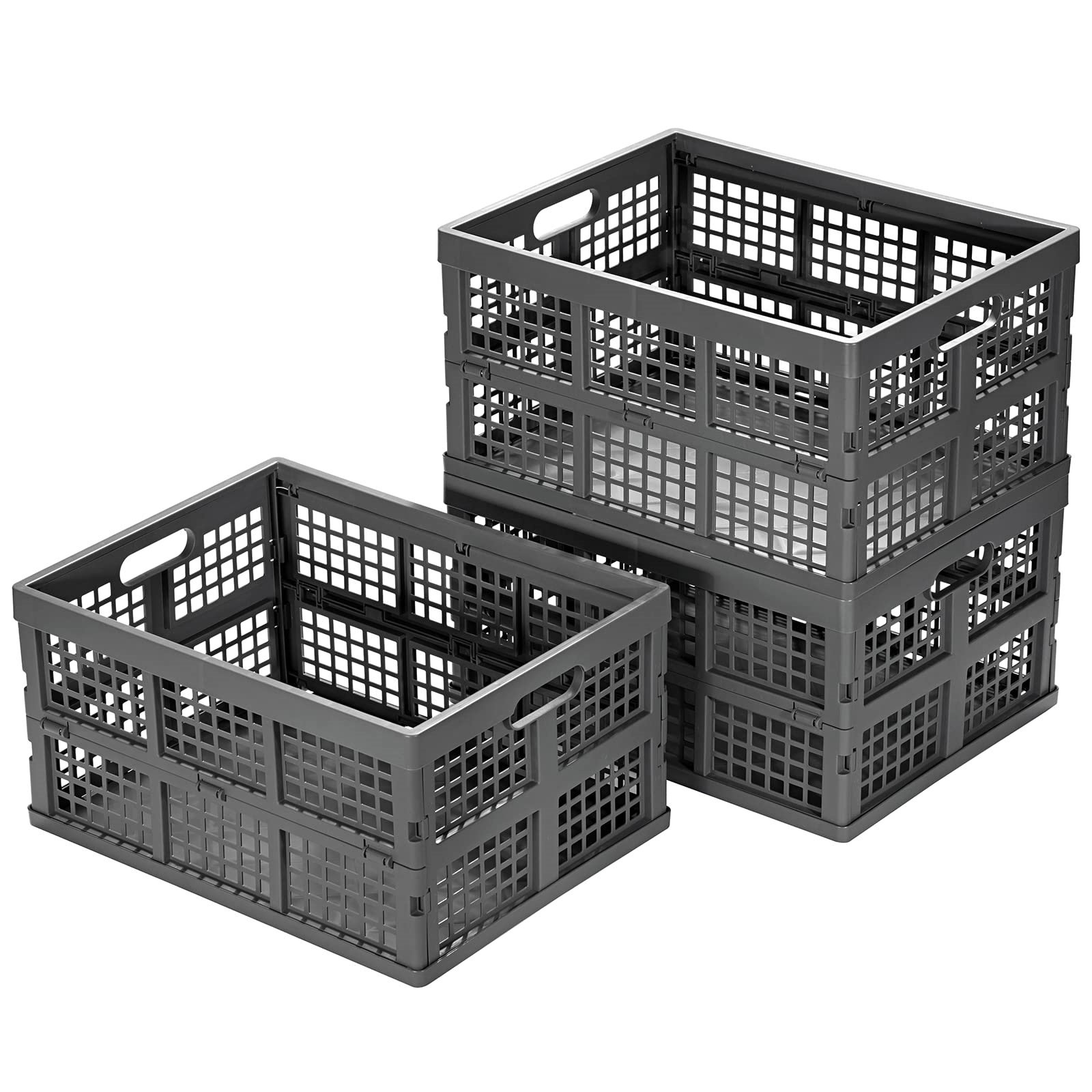 Hokku Designs 34L Large Collapsible Plastic Storage Crates(Set of 3 ...