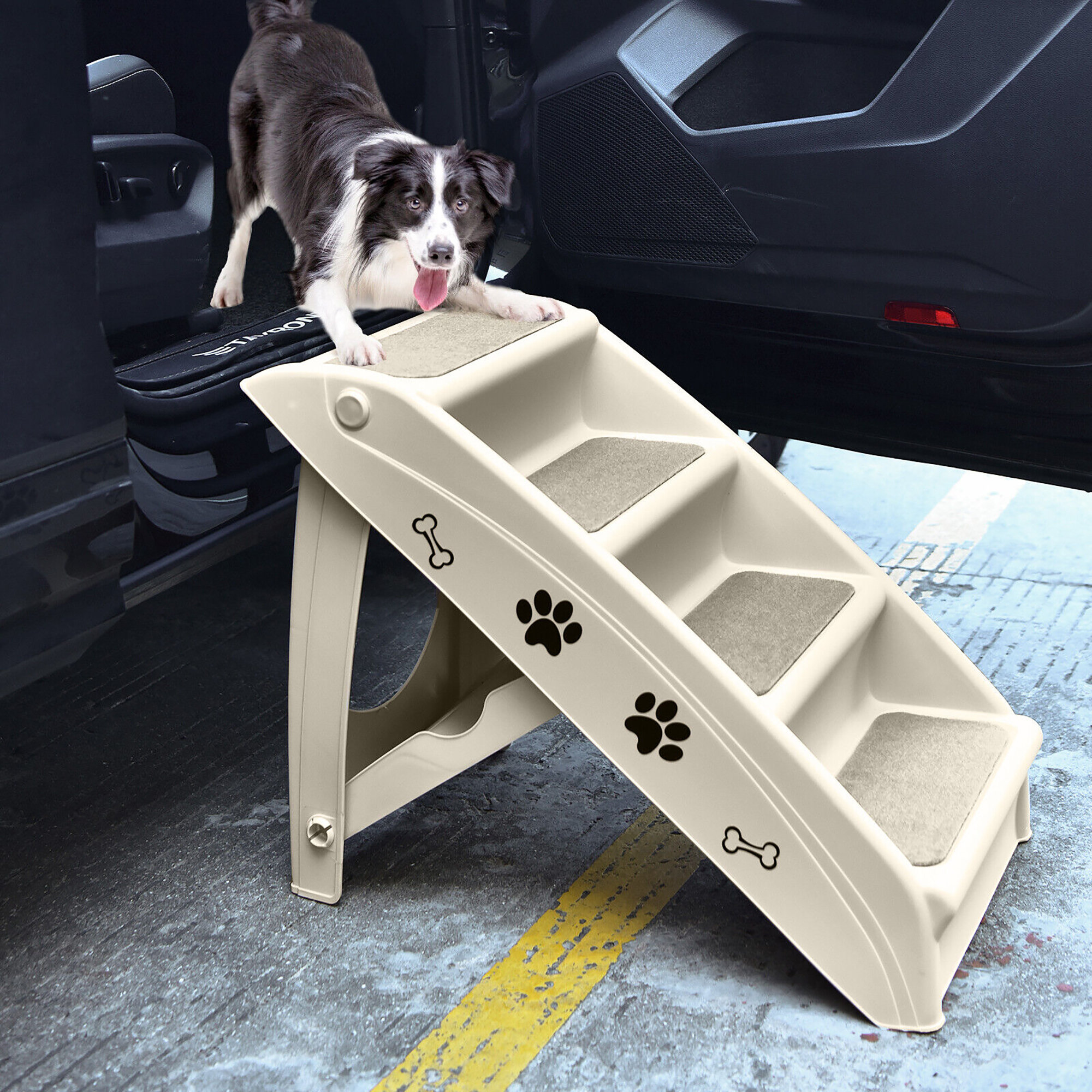 Tucker Murphy Pet™ 4 Steps Folding Pet Dog Stairs W/ Safe Side Rail For ...