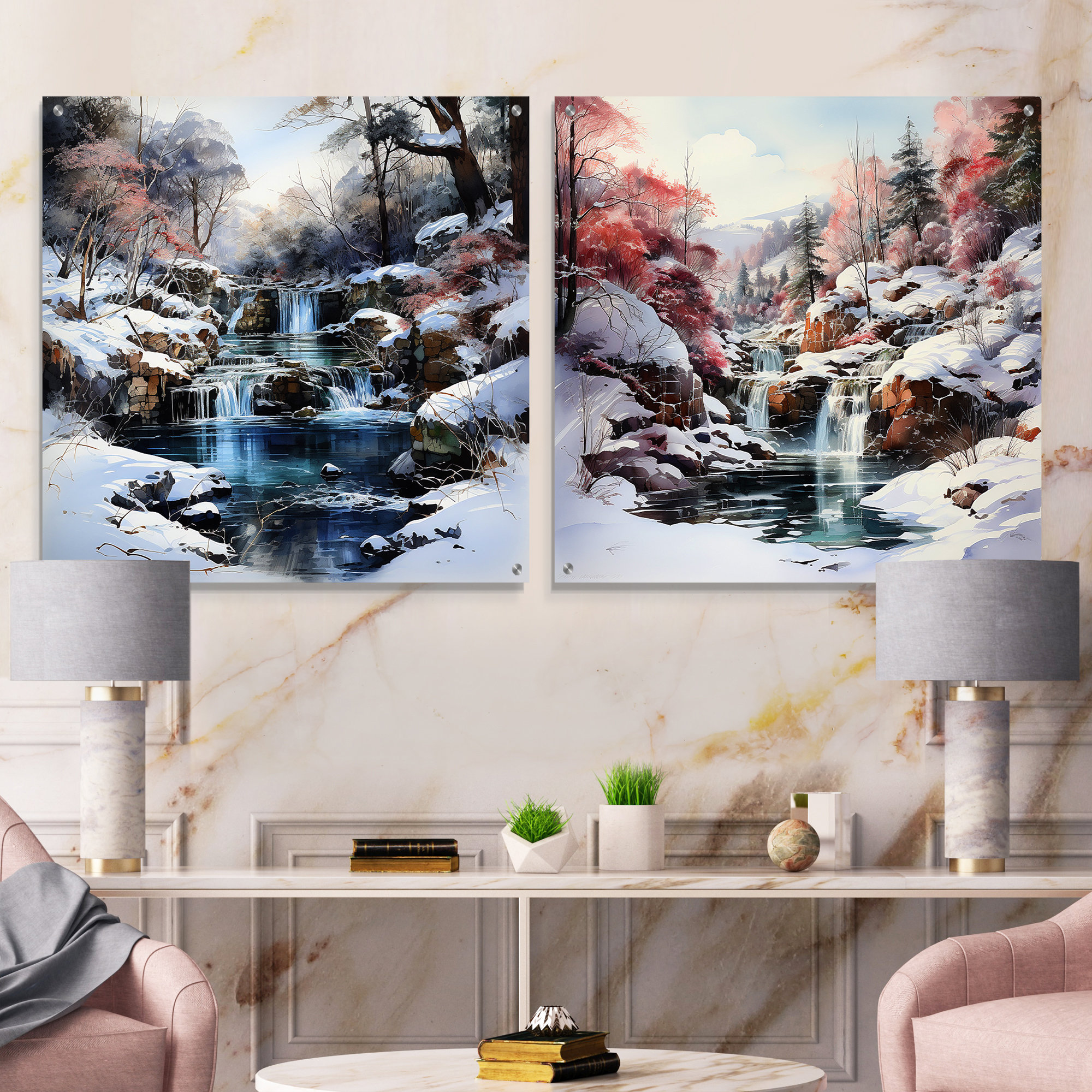 Lark Manor™ Waterfall Charm In Winter - Waterfall Acrylic Wall Art ...