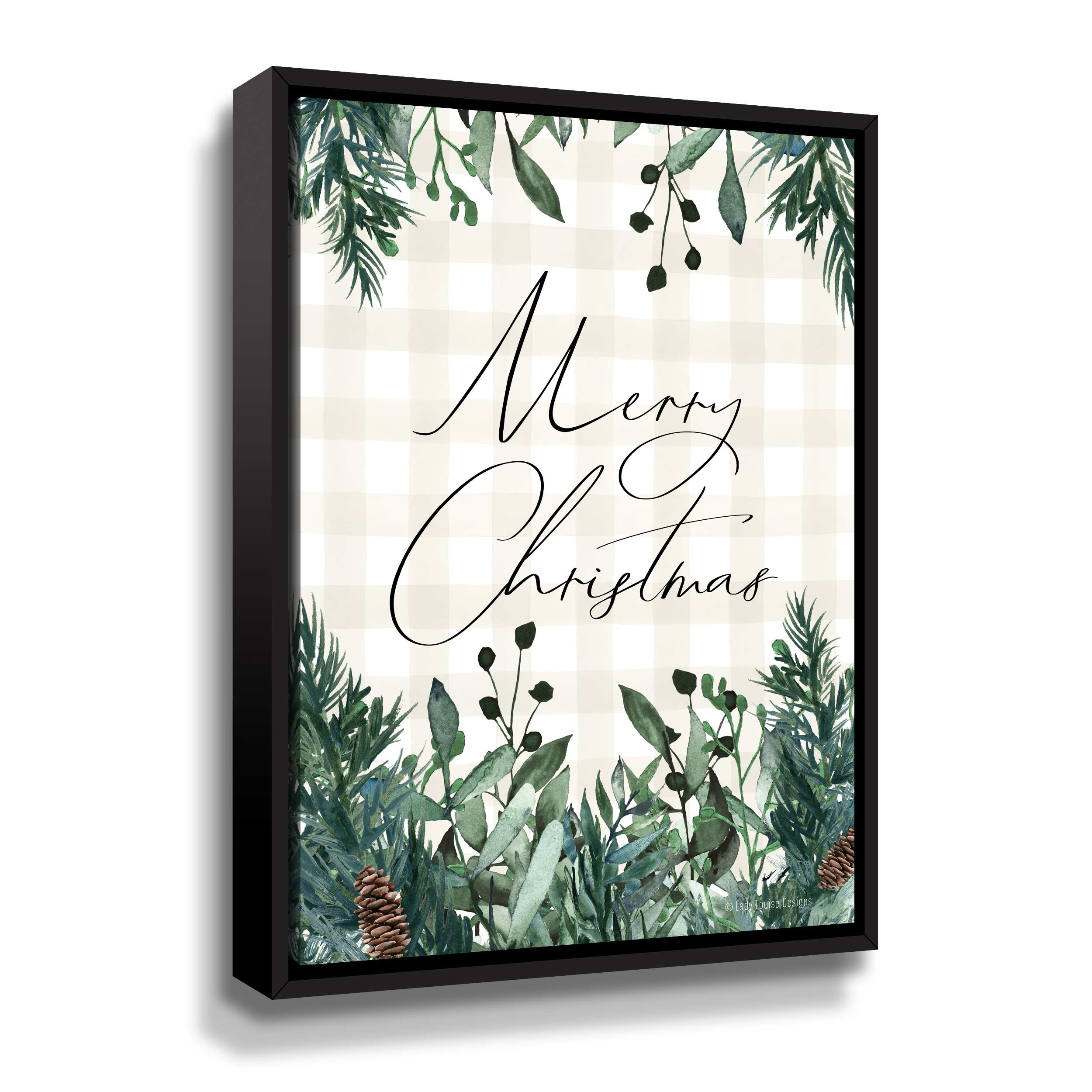 ArtWall Merry Christmas Plaid Gallery Wrapped Floater-Framed Canvas ...