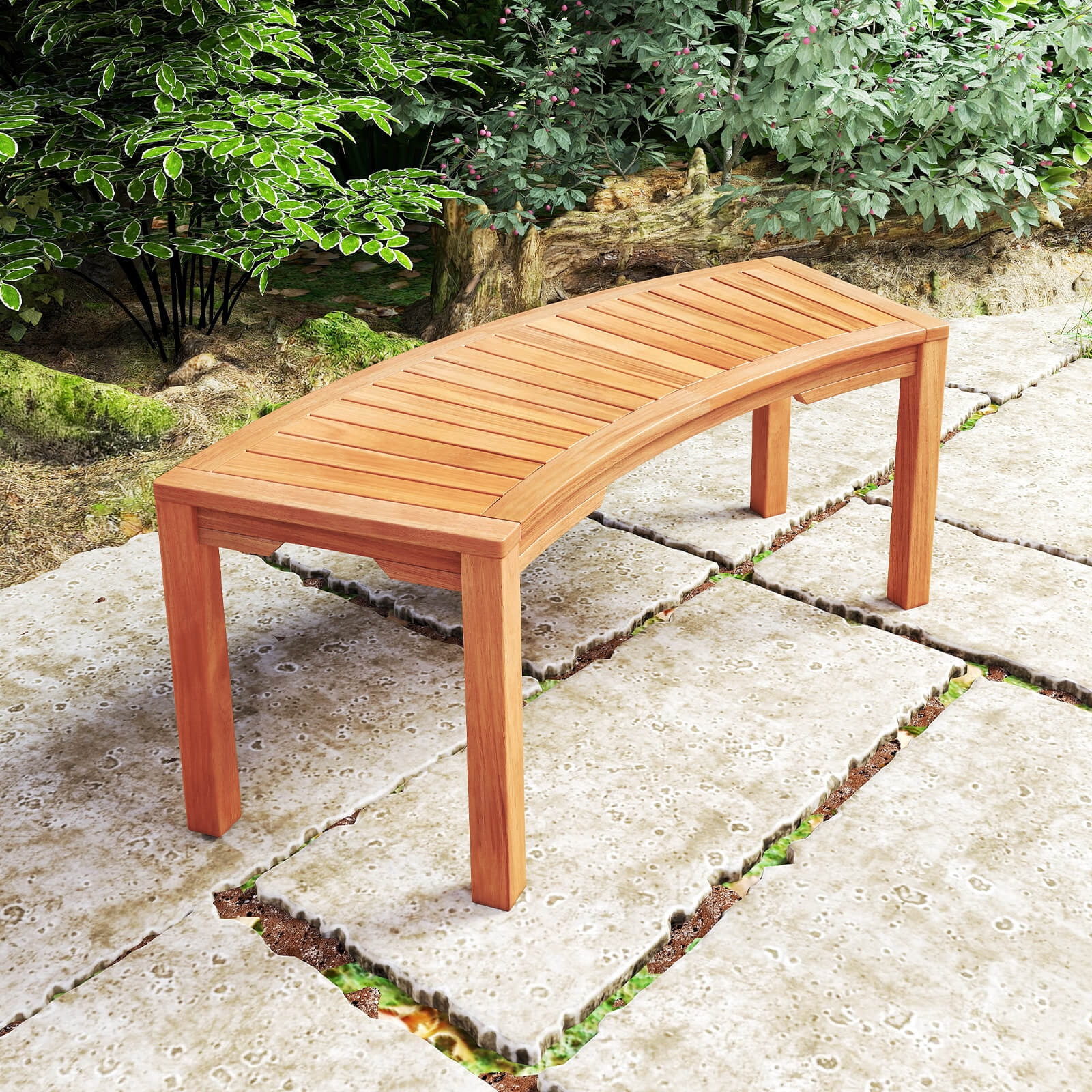 Ophelia & Co. 1 Pcs Outdoor Curved Bench With Slatted Seat Wrap Around ...