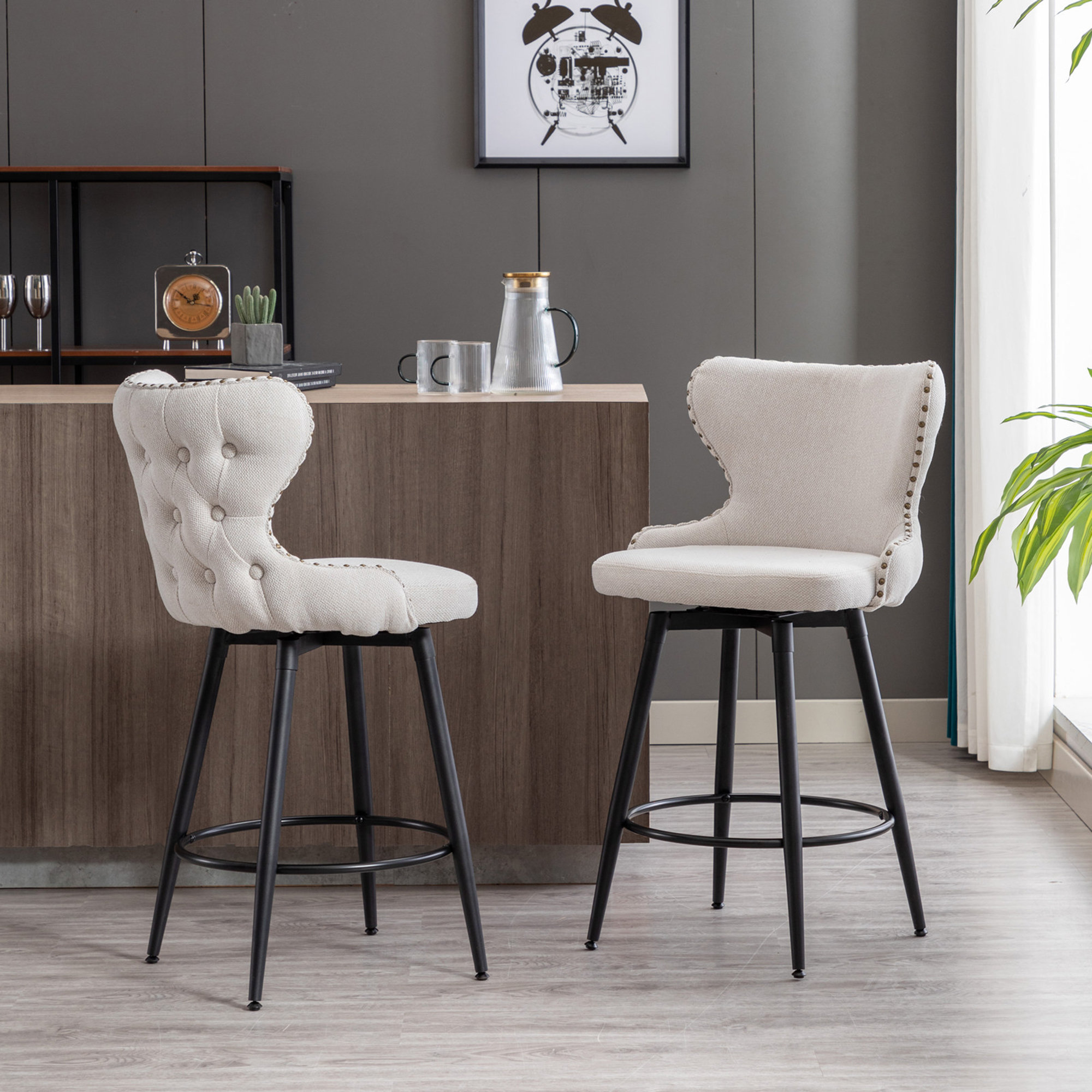 Winston Porter Counter Height Modern Linen Fabric Bar Chairs,180 ...