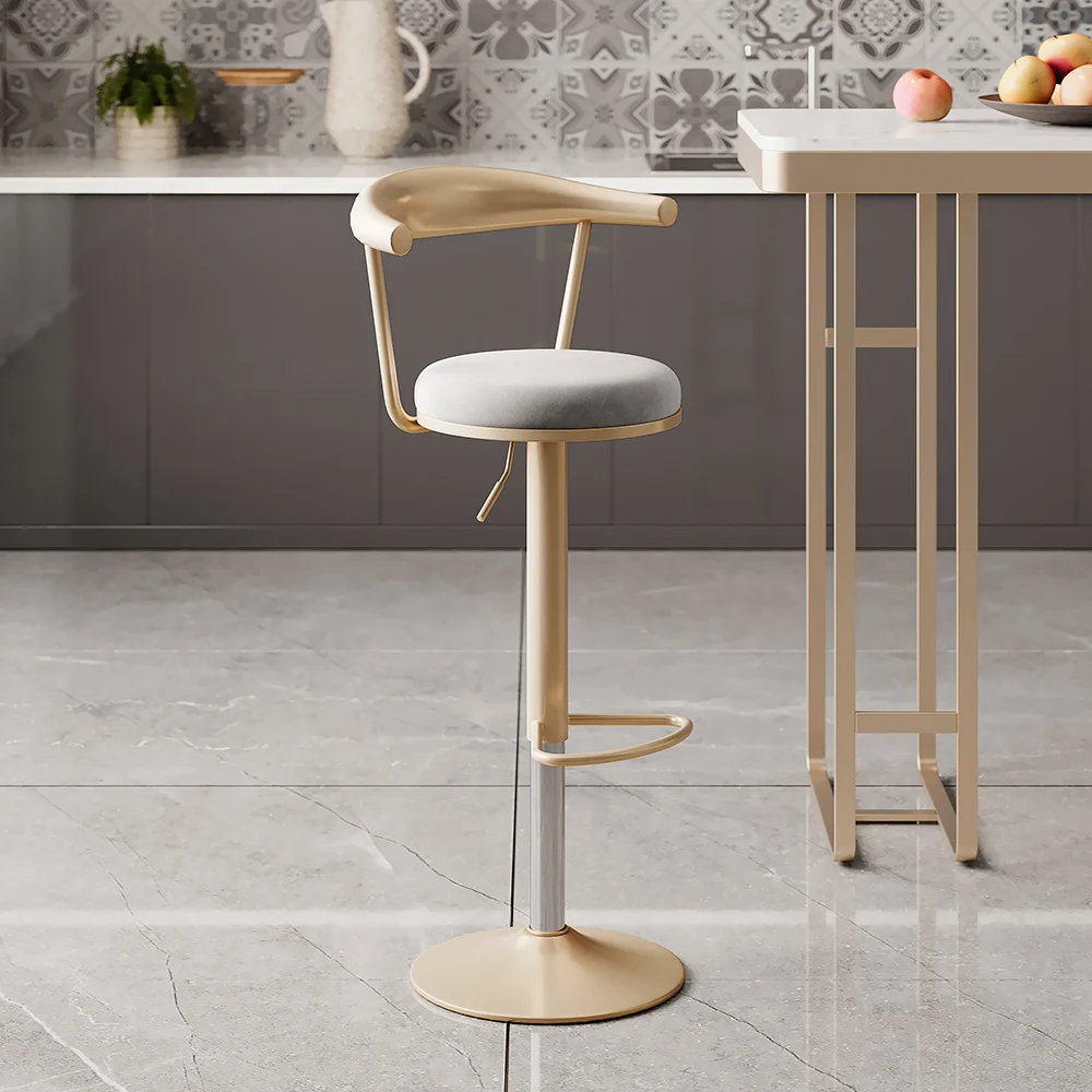Mercer41 Modern Gray Bar Height Stool Adjustable & Swivel with Velvet ...