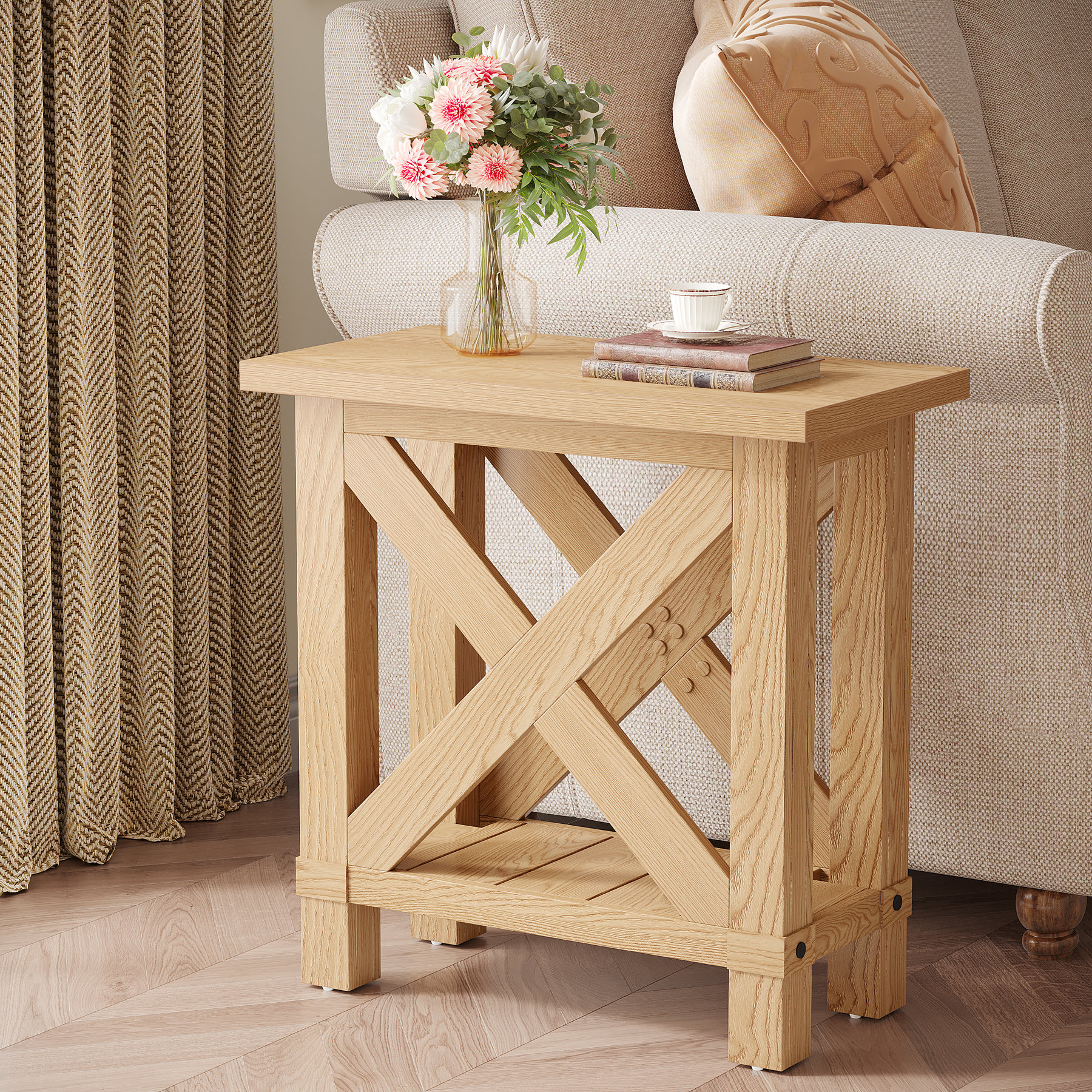 Gracie Oaks 25" End Table with X Shape Frame, Hidden Metal L Bracket ...