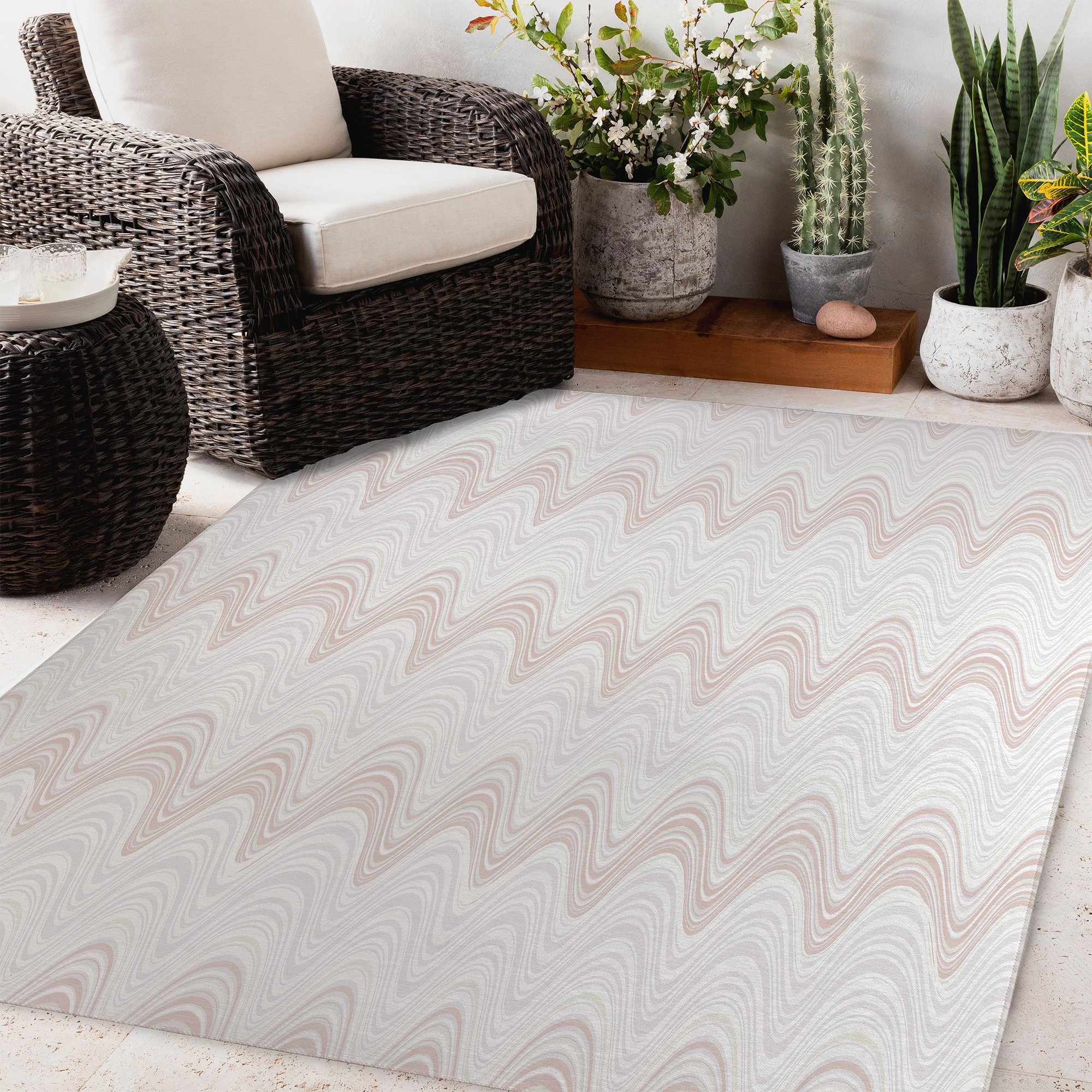 Wrought Studio Tapis intérieur / extérieur rose / ivoire / gris Lindcove - Wayfair Canada