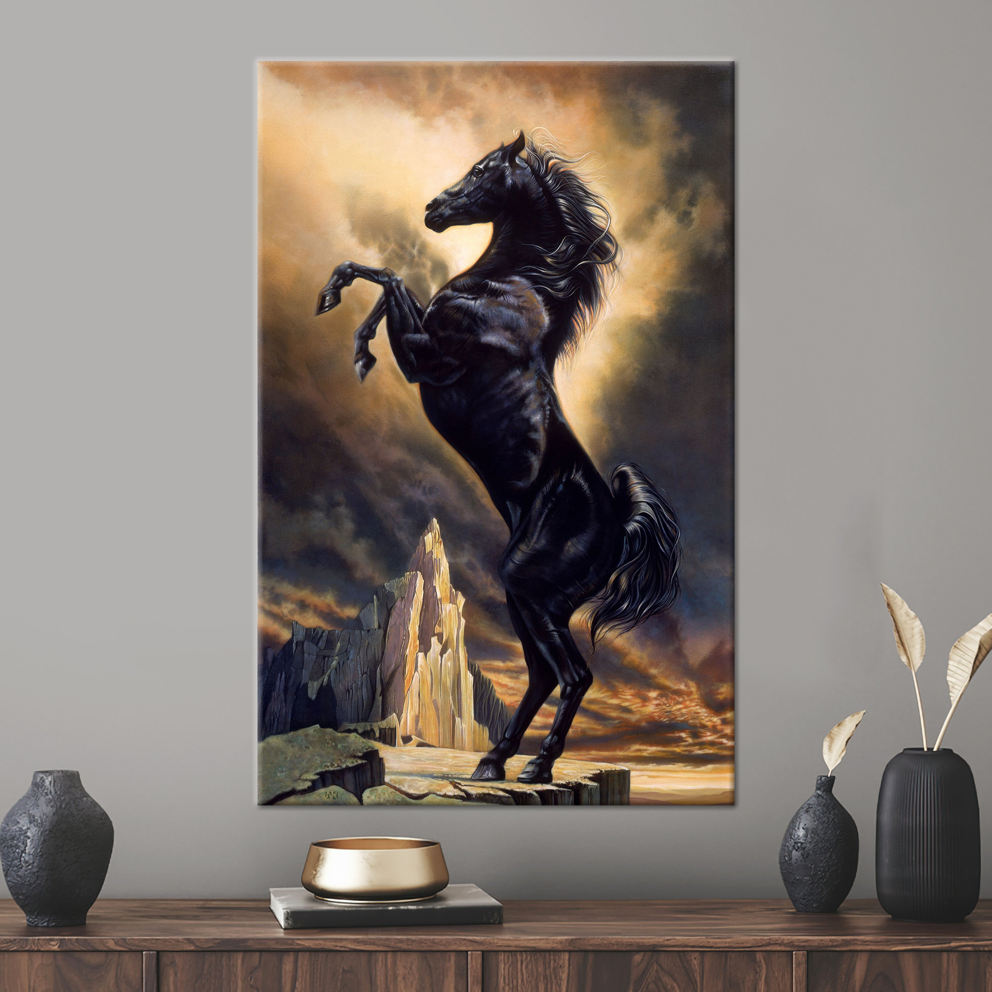 Charlton Home® Black Stallion, Horse Lover Gift Canvas Poster, Animal ...