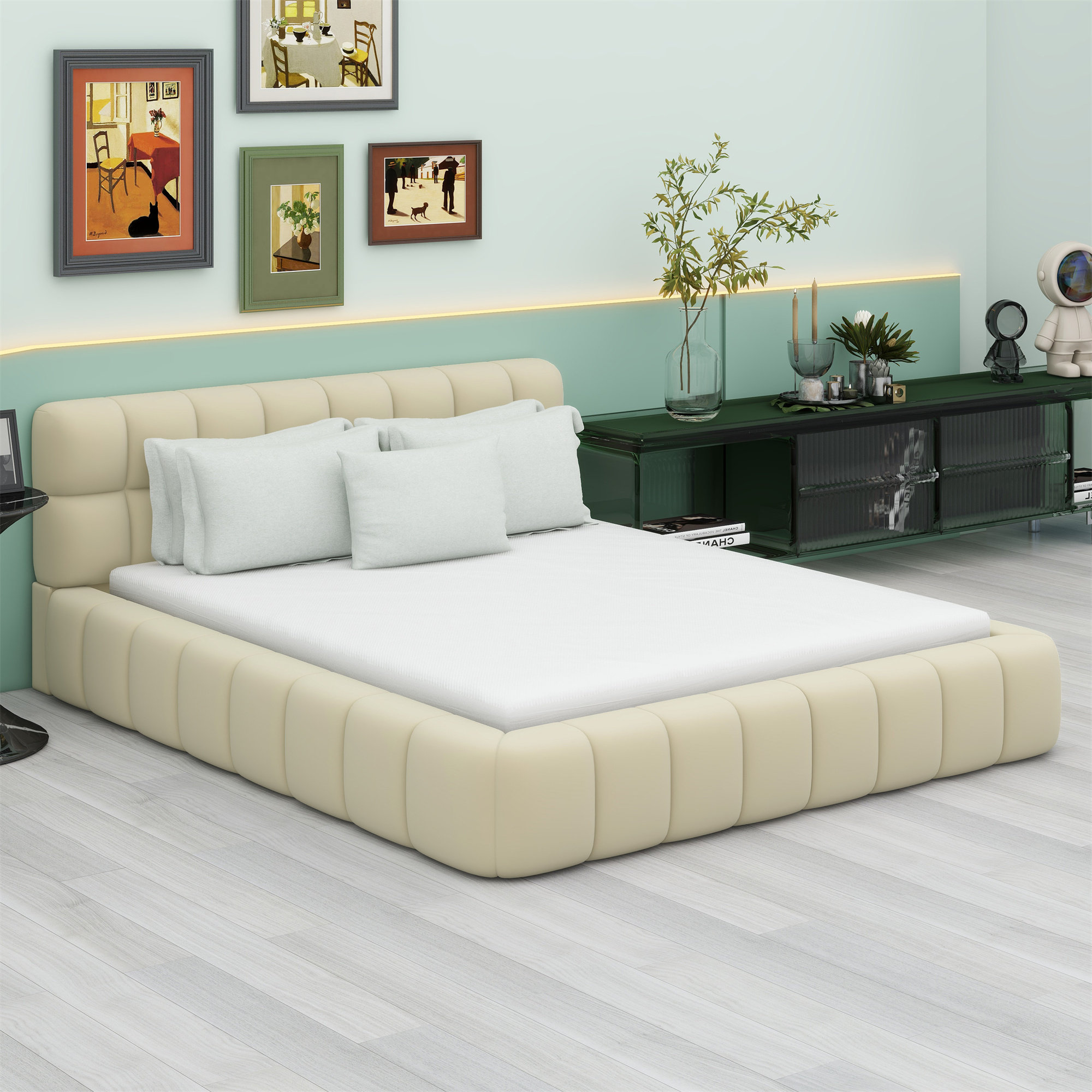 Latitude Run® Upholstered Platform Bed With Thick Fabric, Grounded Bed ...