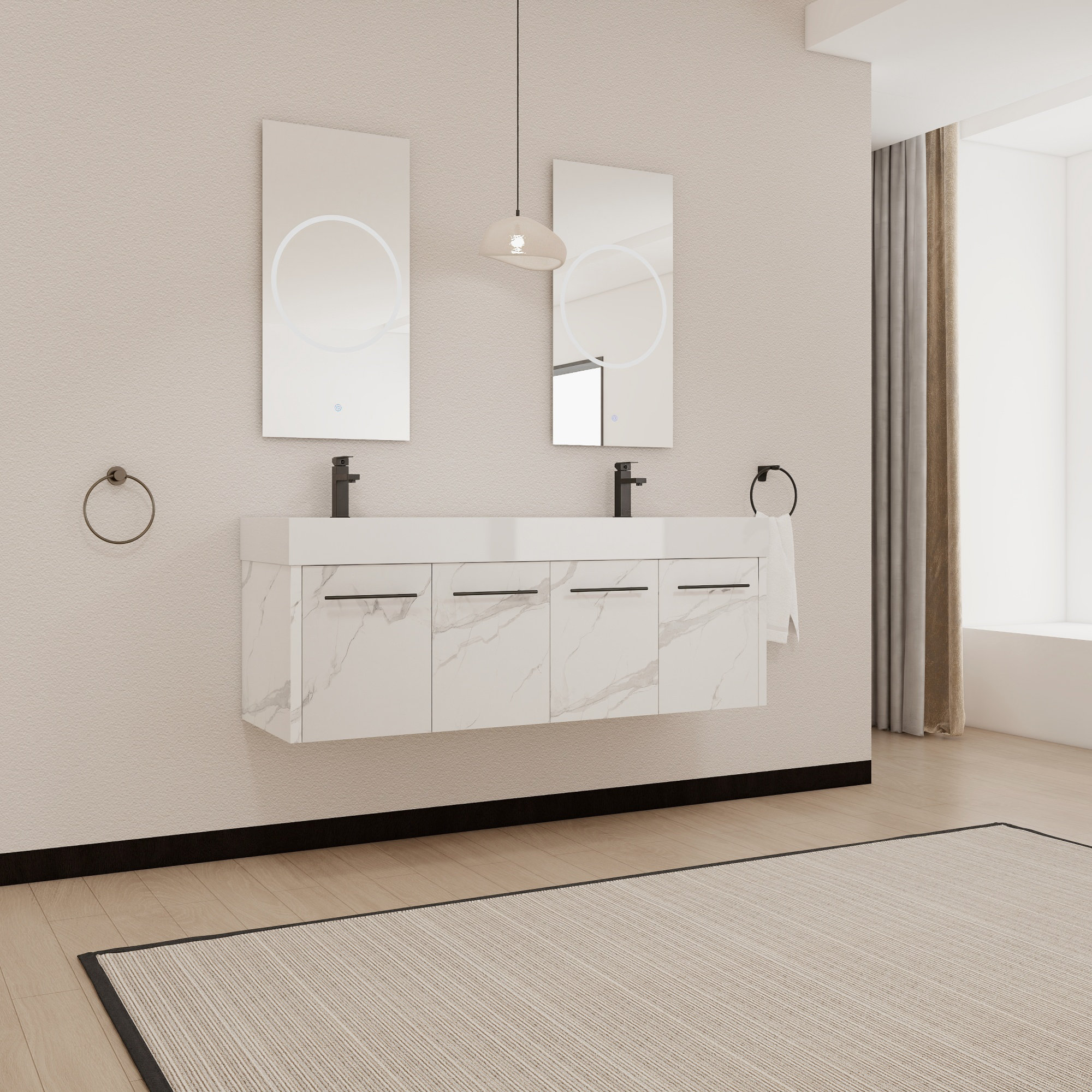 Latitude Run® 60 Inch Wall-Mounted Bathroom Vanity With Sink, Thick ...
