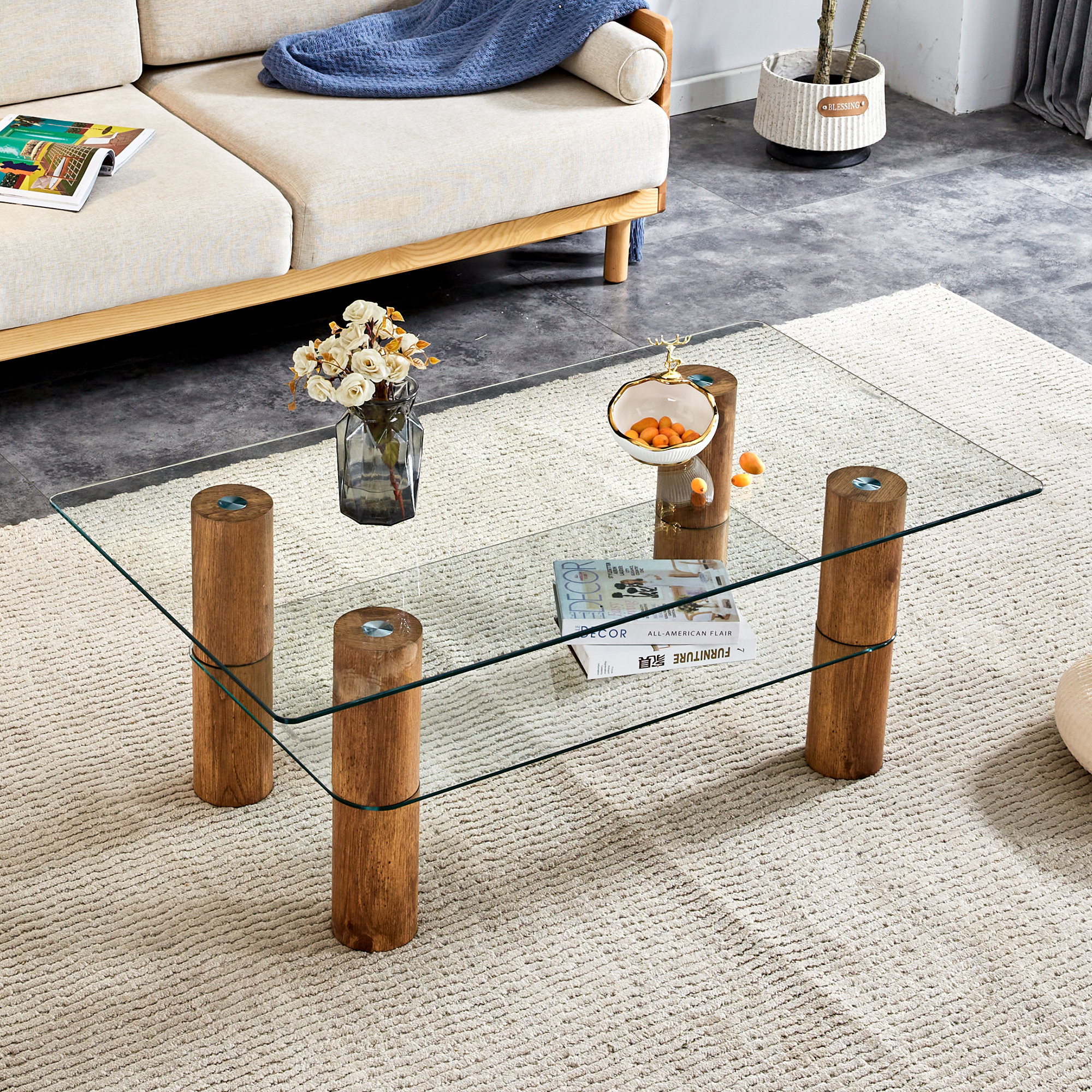 Ivy Bronx Bernadien Double-Layer Glass Coffee Table | Wayfair