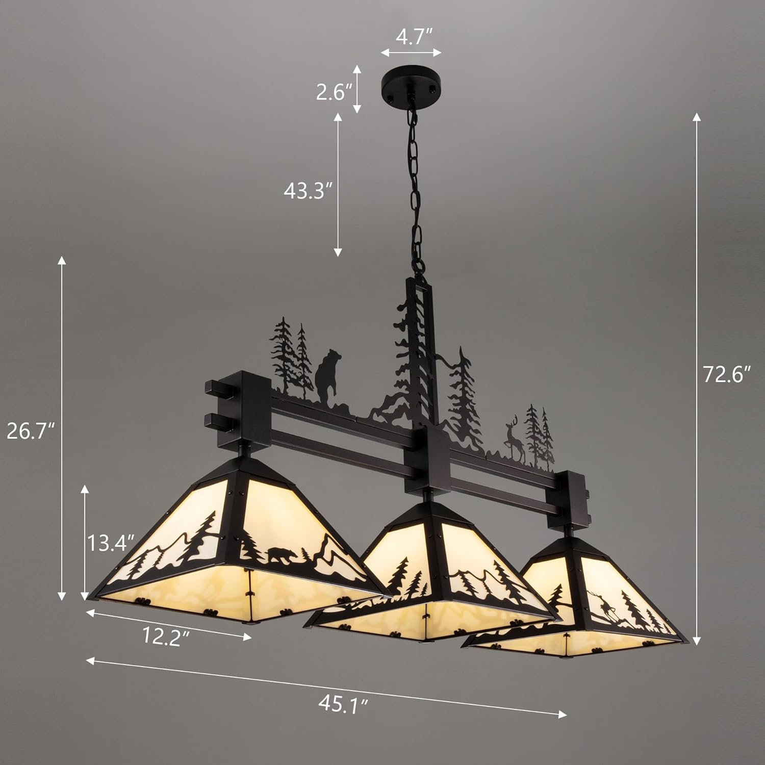 Loon Peak® Rustic 3-Light Pool Table Chandelier - Adjustable Billiard ...