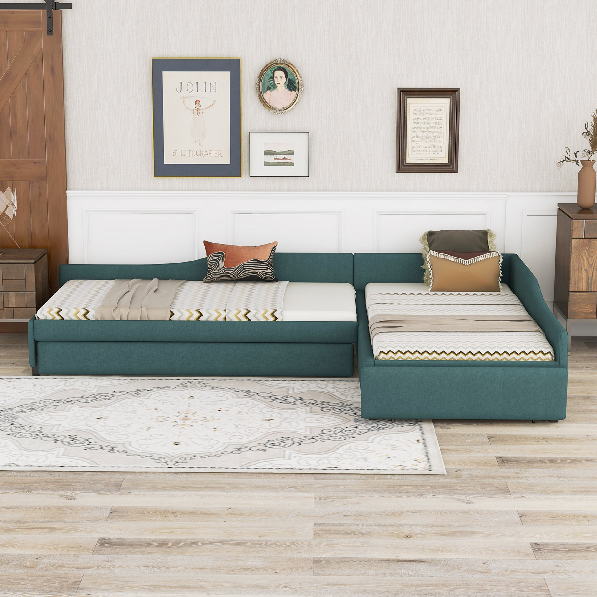 Latitude Run® Upholstered Double Daybed With Trundle And Drawer | Wayfair