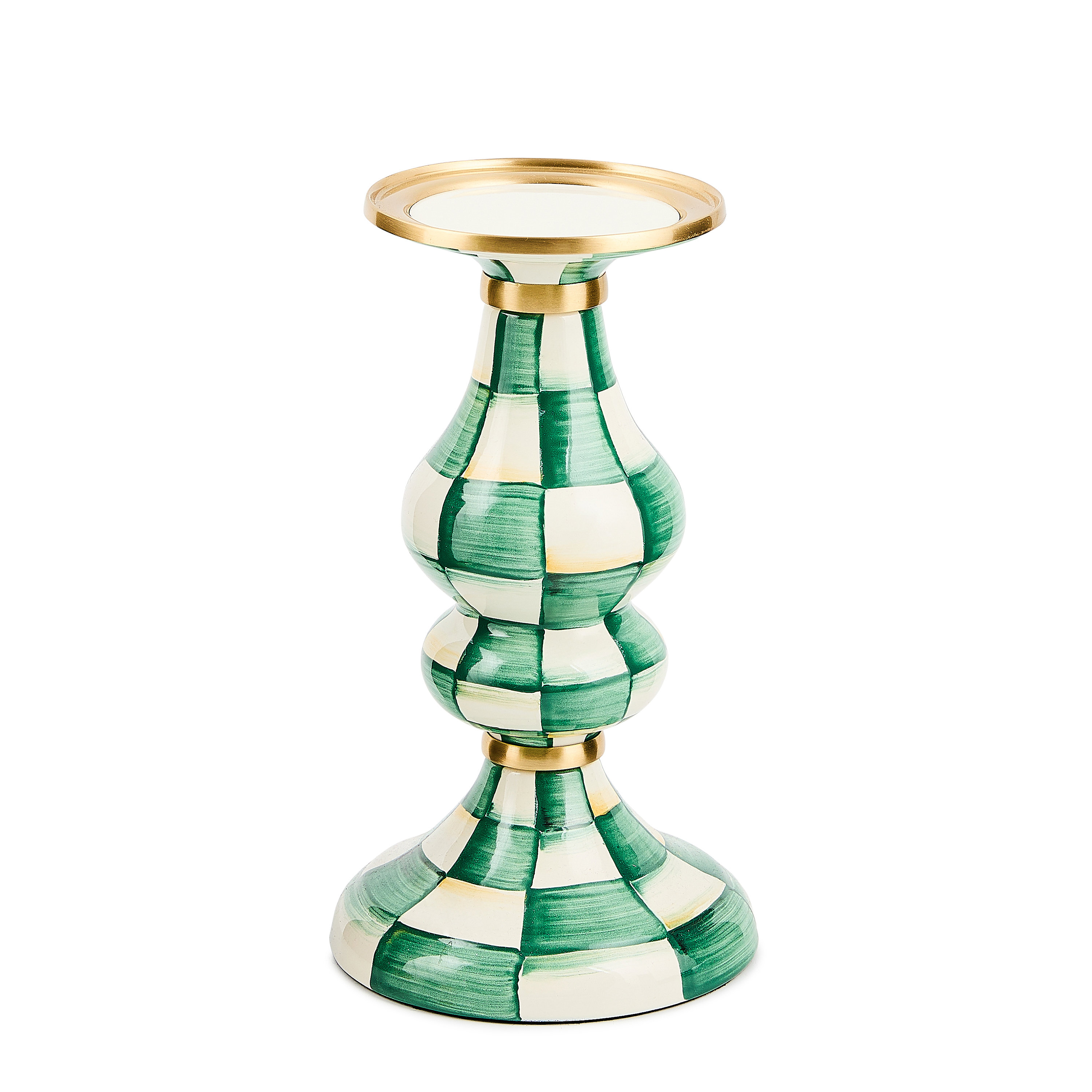MacKenzie-Childs Emerald Check Medium Pillar Candlestick | Perigold