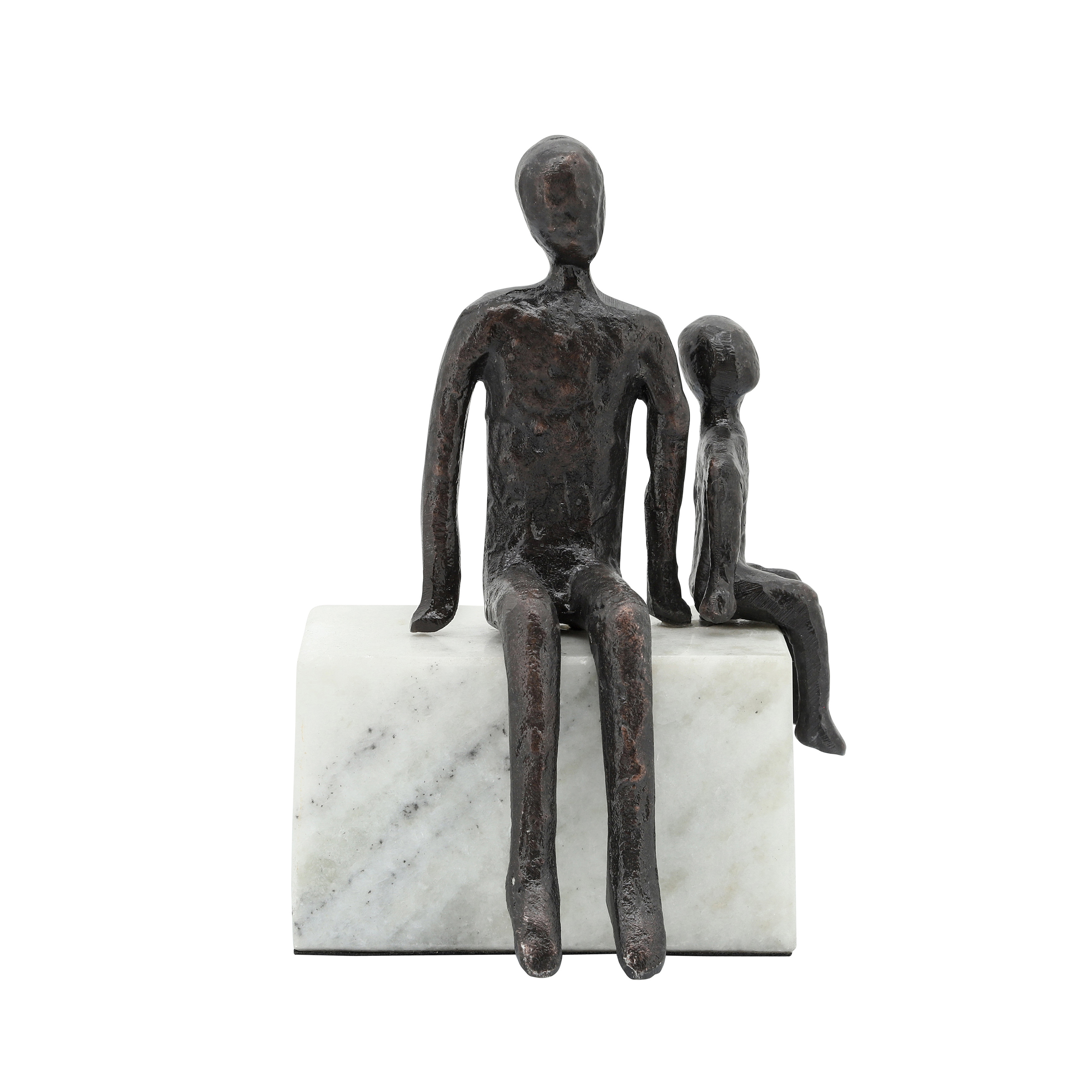 Ivy Bronx 10" Metal Sculpture of Dad and Son Sitting Together - Black ...