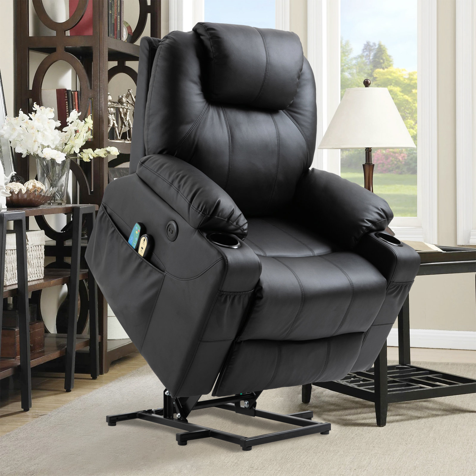 Latitude Run® 34" Wide Faux Leather Lift Assist Ergonomic Recliner with ...