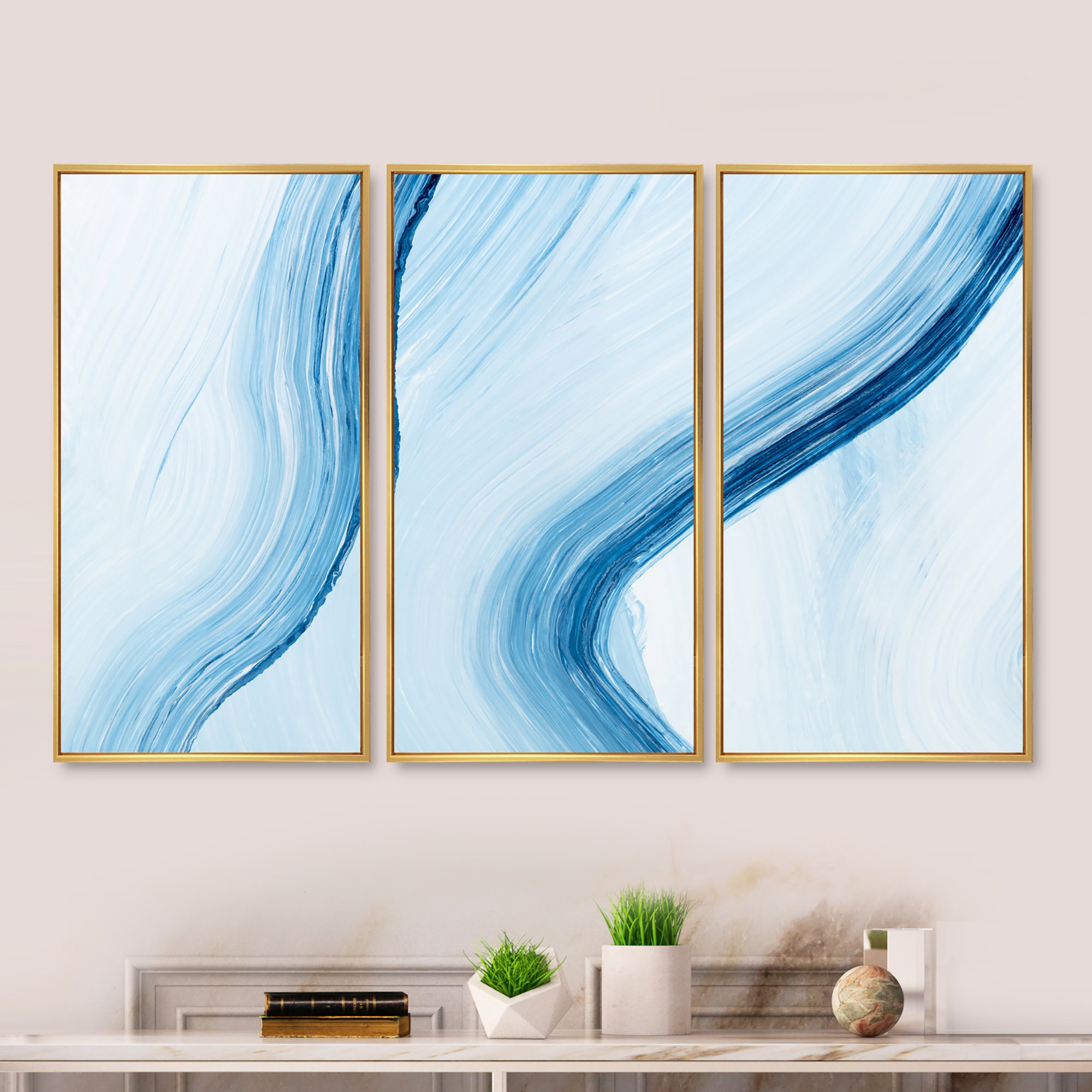Wrought Studio " Liquid Ink Art In Shades Of Light Blue V " 3 - Pieces ...