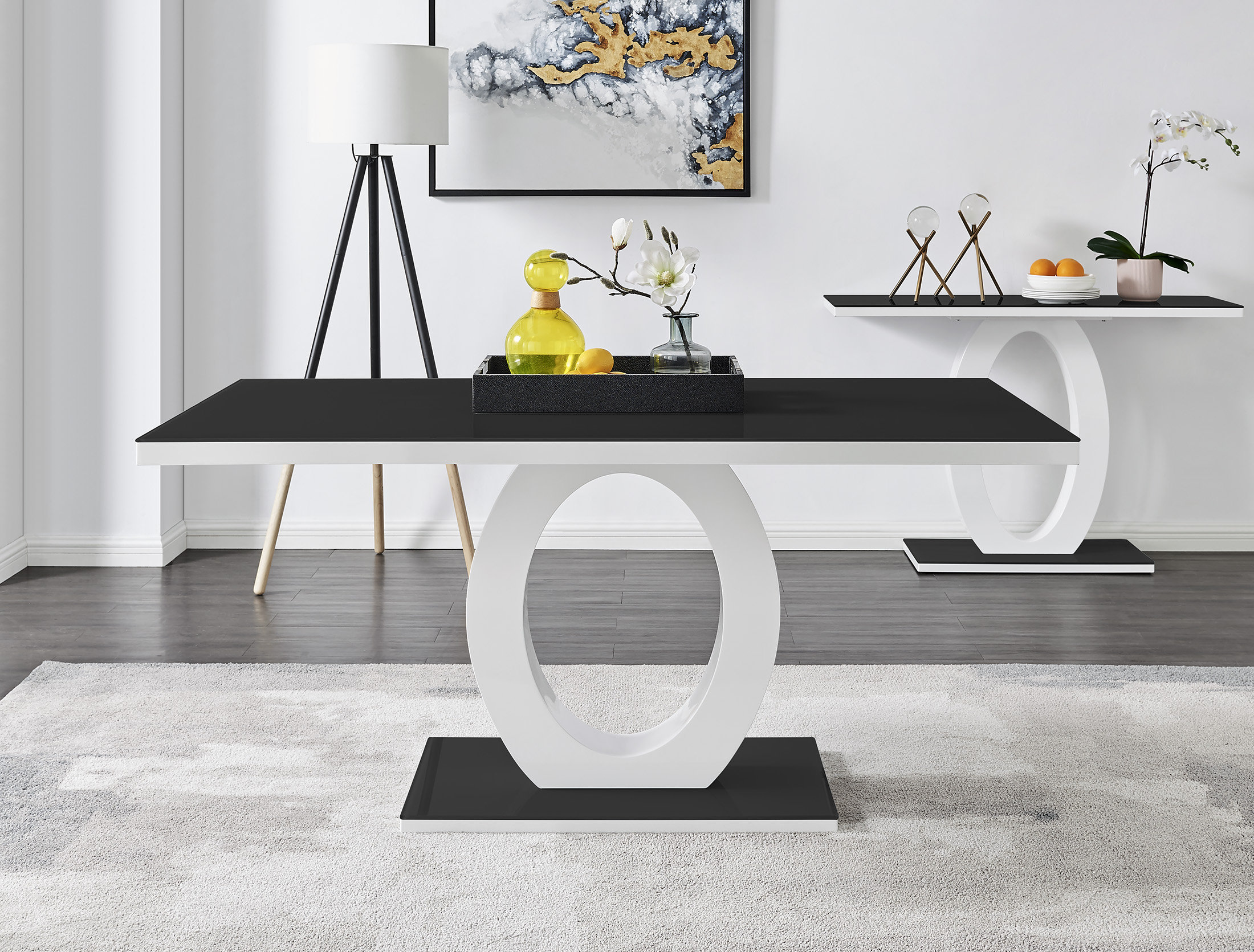 East Urban Home Scottsmoor Modern High Gloss Halo Luxury Dining Table ...
