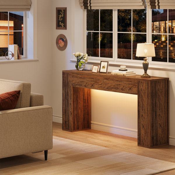 Millwood Pines Diyanna 55.12'' Console Table with 2 Drawers & LED Light ...