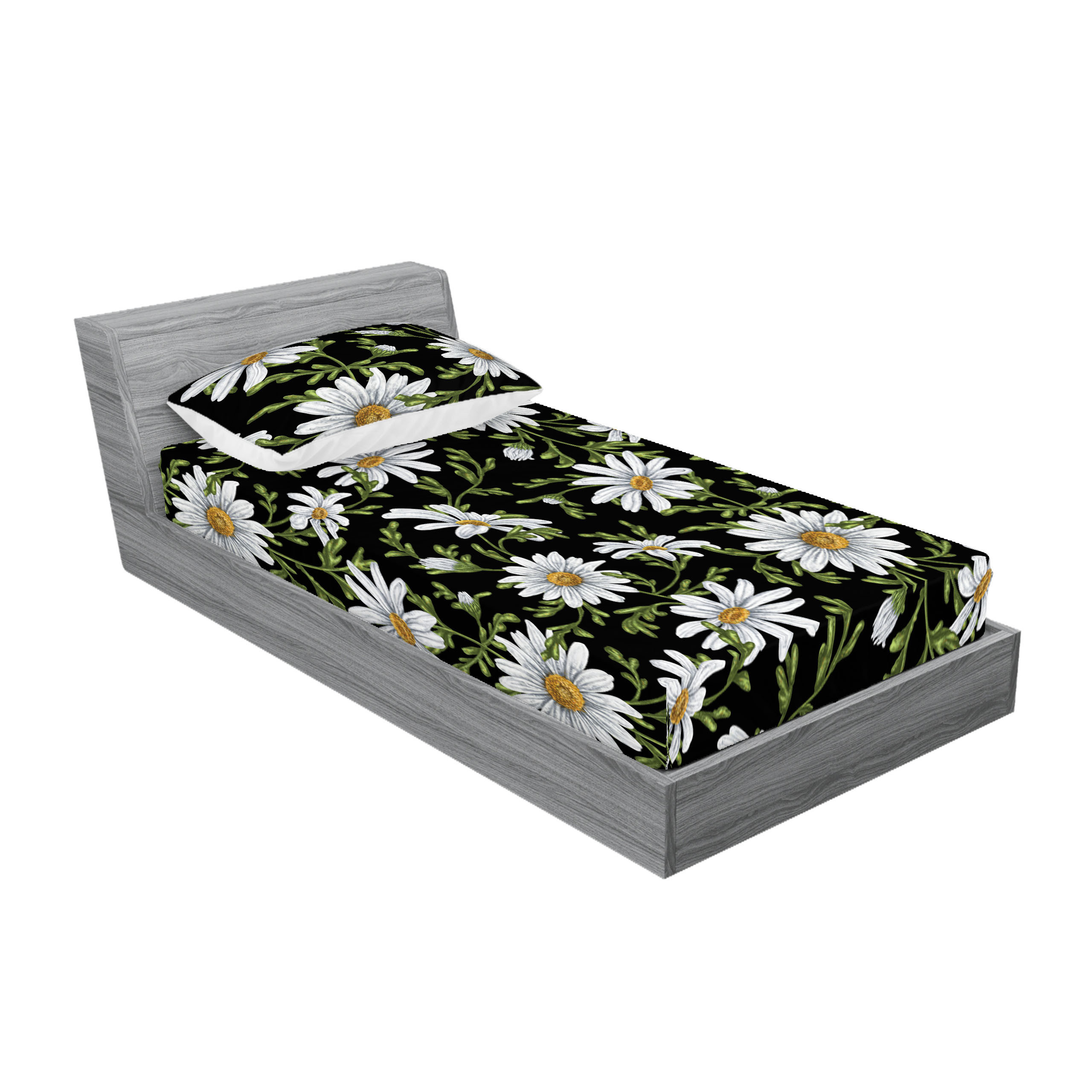 Ambesonne Fitted Sheet & Sham Art Realist Chamomile Pattern Off White ...