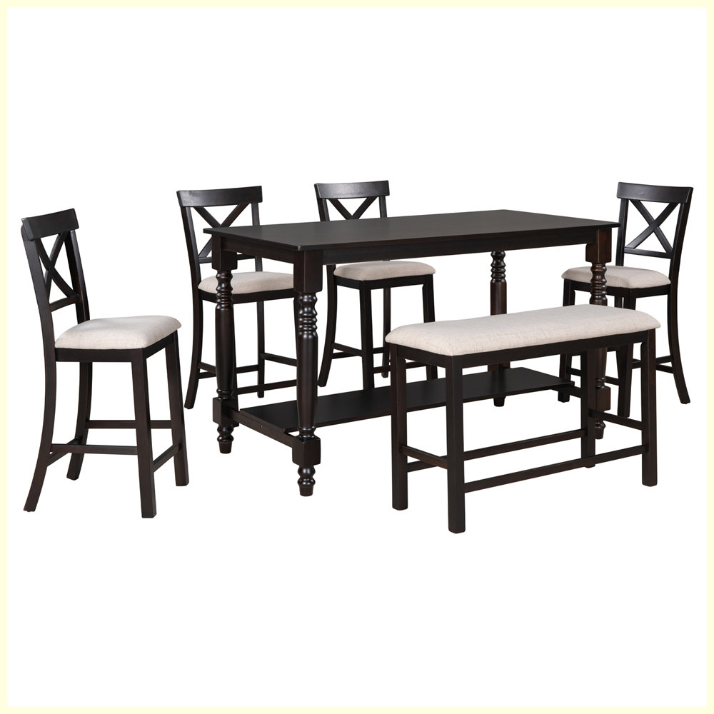 Ophelia & Co. 6-Piece Counter Height Dining Table Set Table with Shelf ...