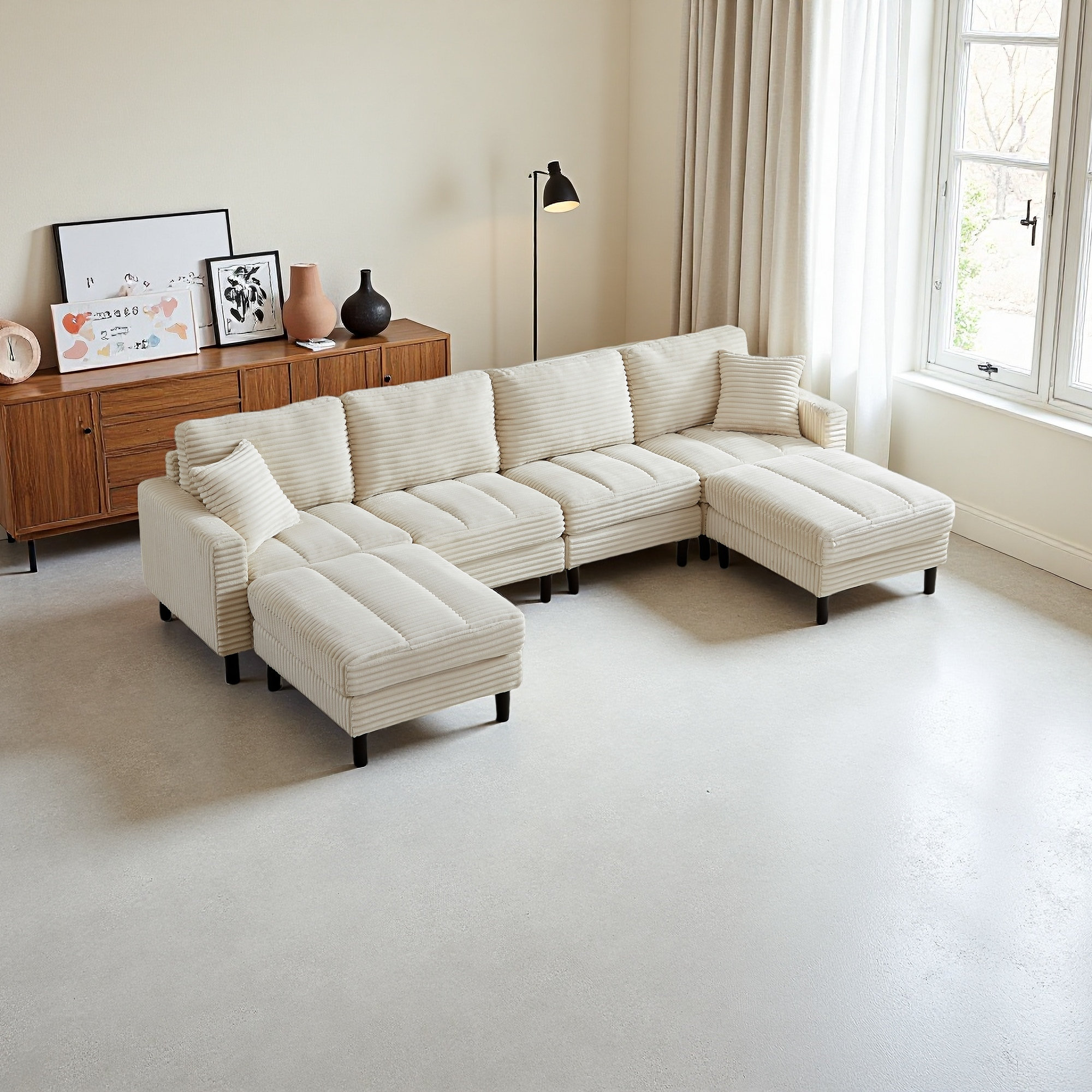 Mercer41 122.5-Inch Oversized U-Shaped Modular Sofa, Corduroy Fabric ...