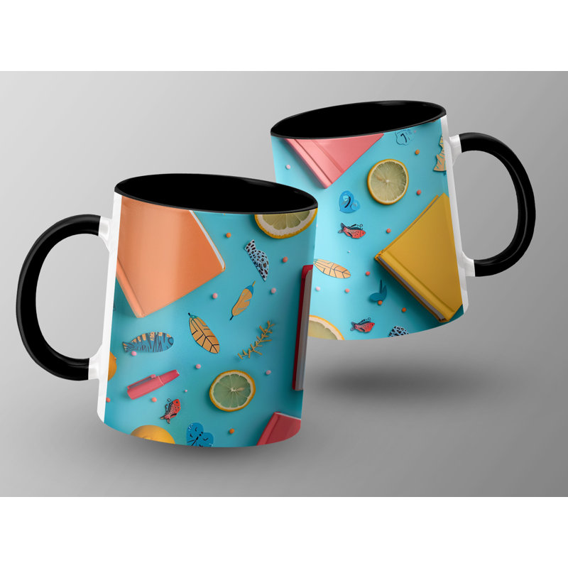 East Urban Home Kids Drawing Style 11oz Accent Mugs – White Ceramic ...