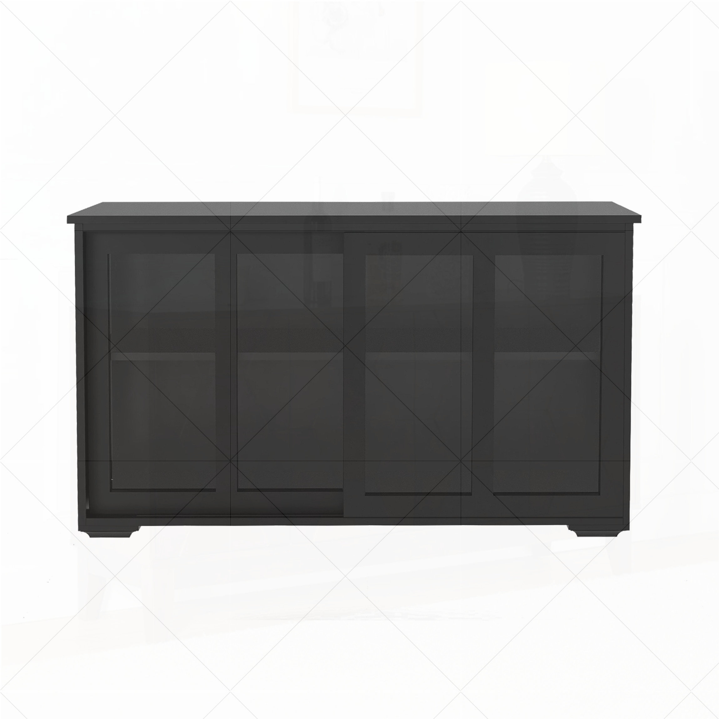 Winston Porter Kitchen Storage Stand Cupboard With Glass Door-Black ...