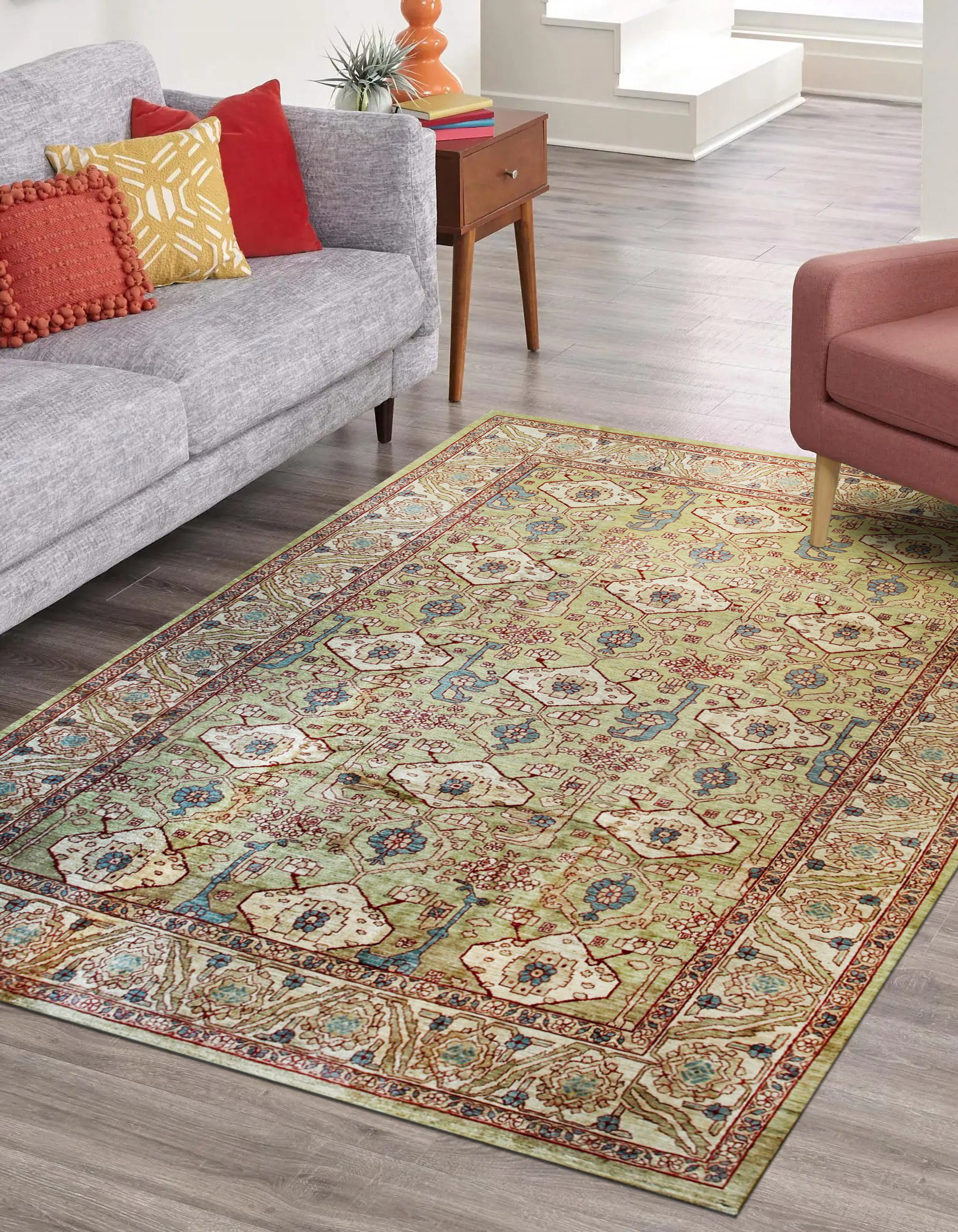 EORC Green Hand Knotted Wool Rug | Wayfair