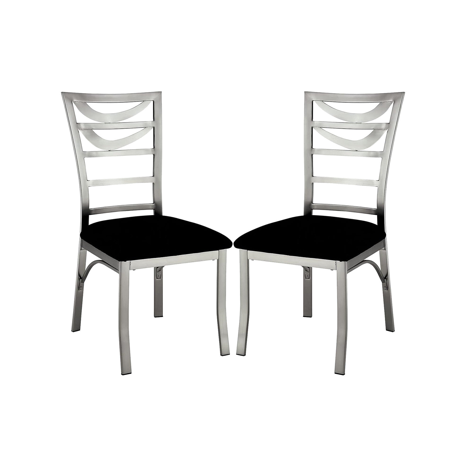 Hokku Designs 2 Silver Metal Dining Chairs, Black Microfiber Padded ...