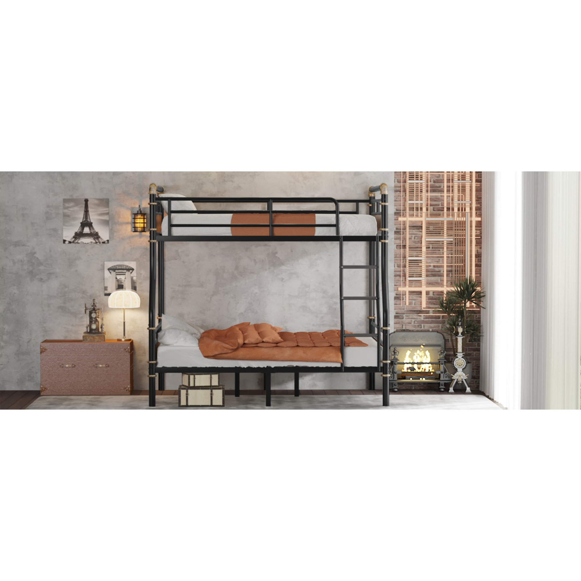 17 Stories Full Xl Over Queen Metal Bunk Bed, Industrial Detachable ...