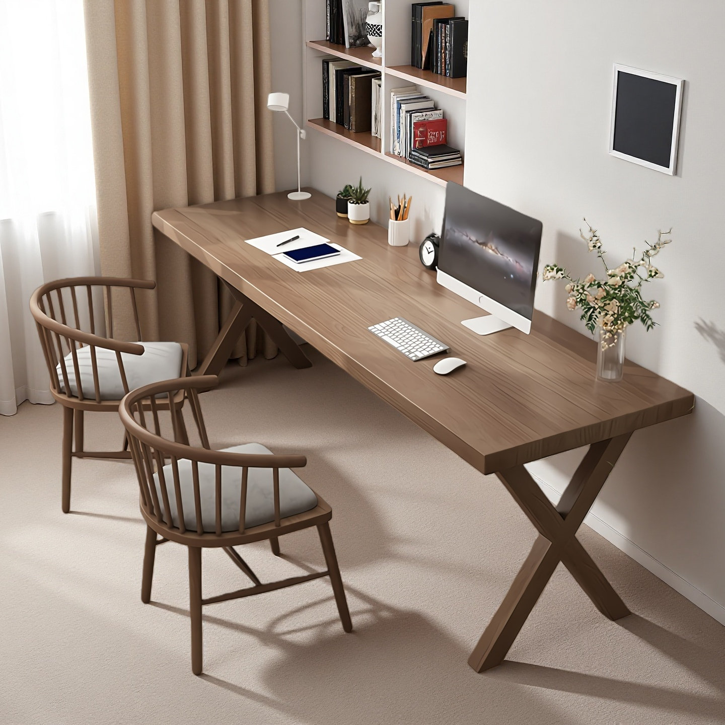 Hokku Designs Simple Solid Wood Pine Brown Rectangle Desk | Wayfair