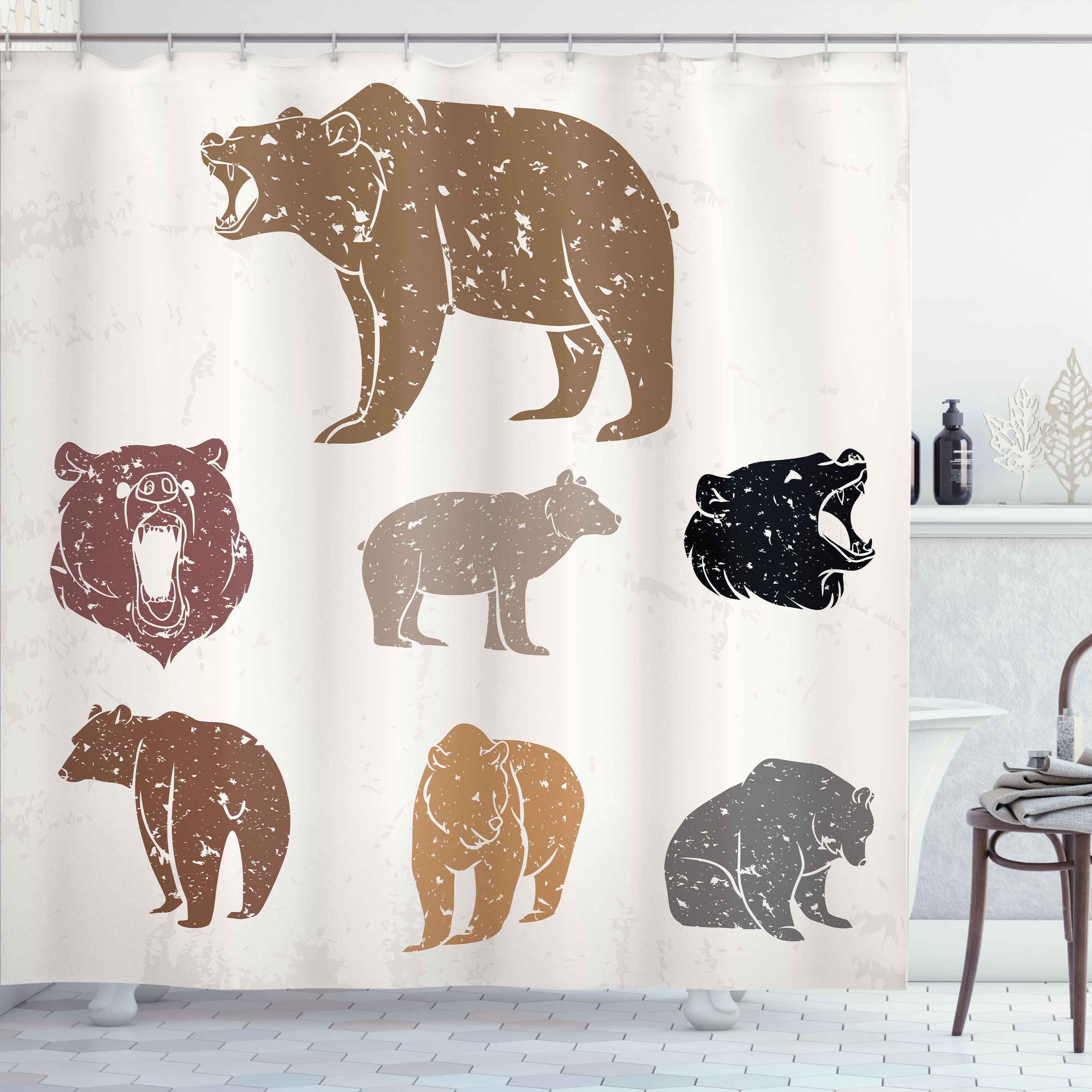 East Urban Home Bear Shower Curtain Grunge Retro Set Growling ...