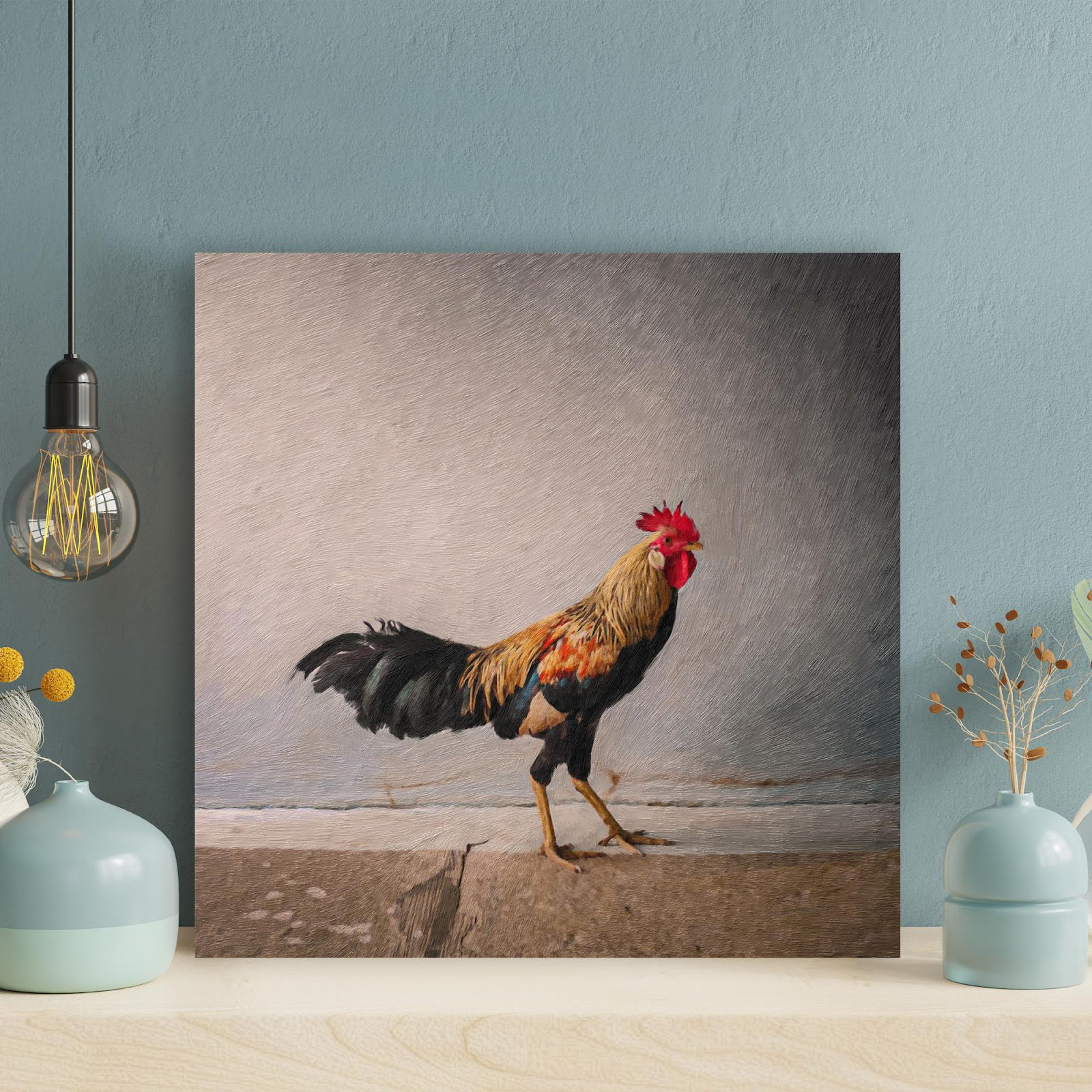 Gracie Oaks Coq noir et brun sur un sol en béton gris - 1 pièce ...