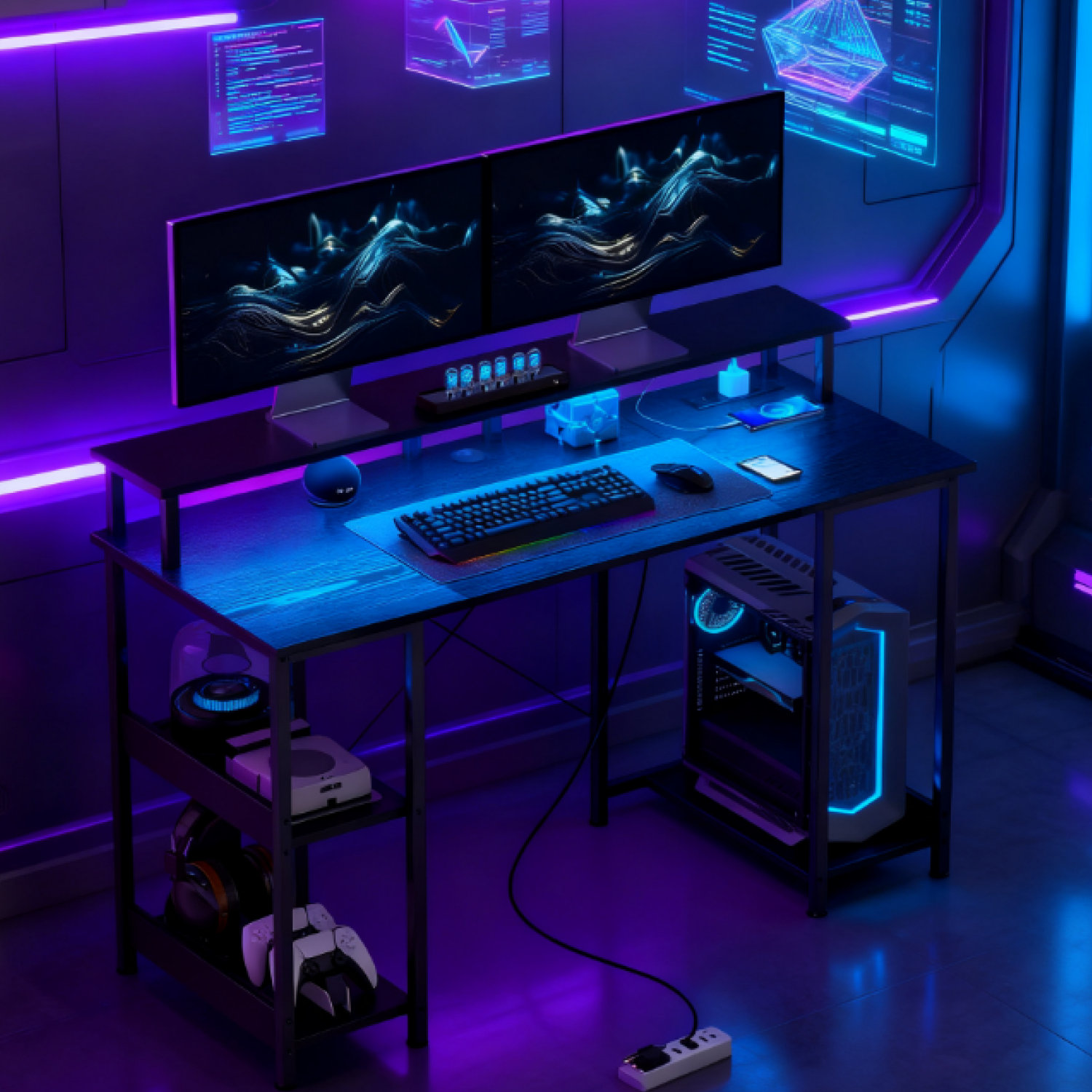 Ivy Bronx Reversible Computer Desk with Integrated Charging Station and ...