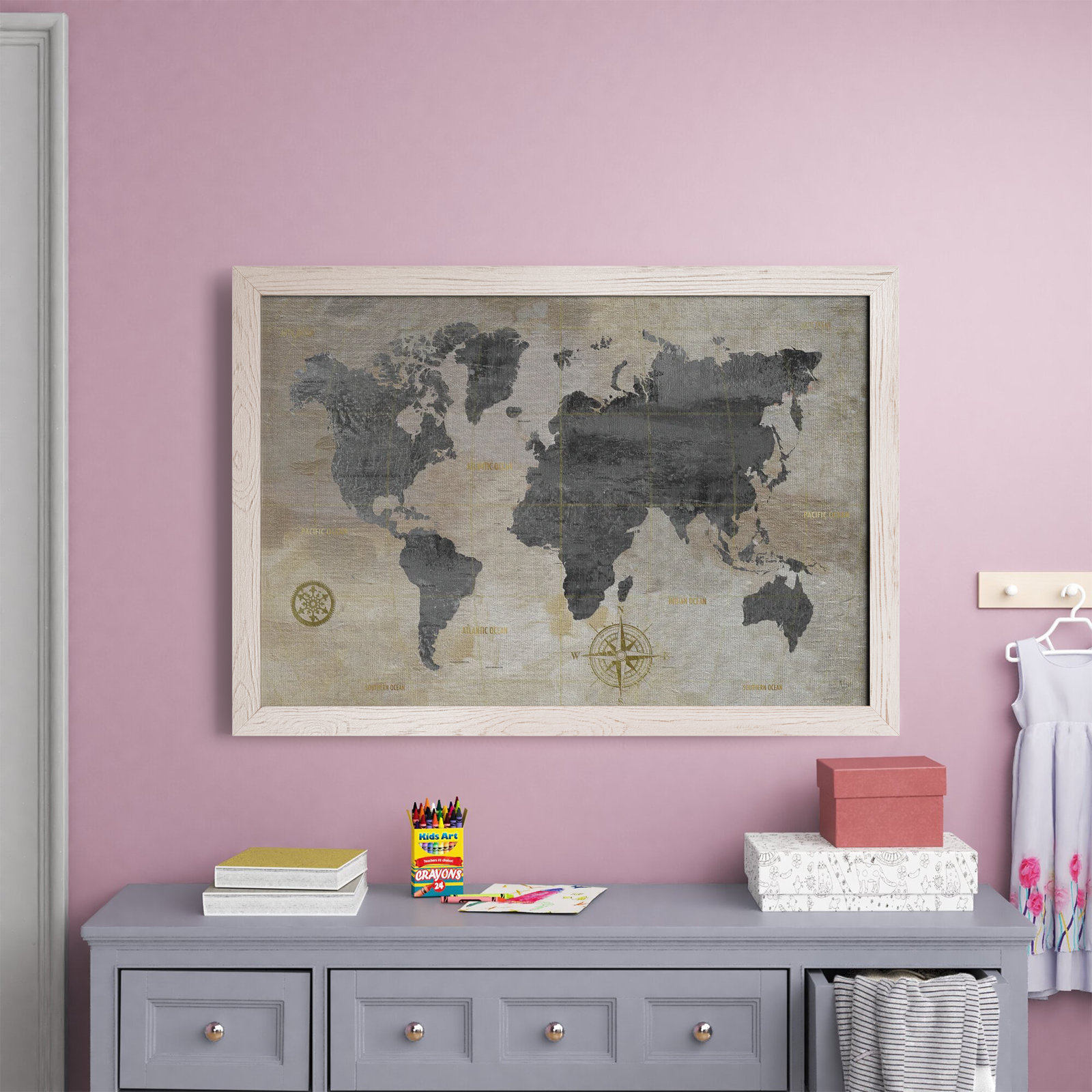 Trent Austin Design® Modeled World Map - Picture Frame Print on Canvas ...