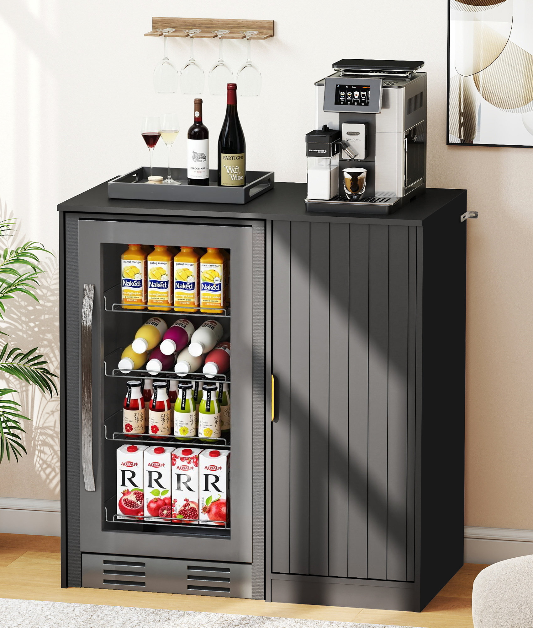 Bayou Breeze Coffee Bar Cabinet with Mini Fridge Space & Power Outlet ...