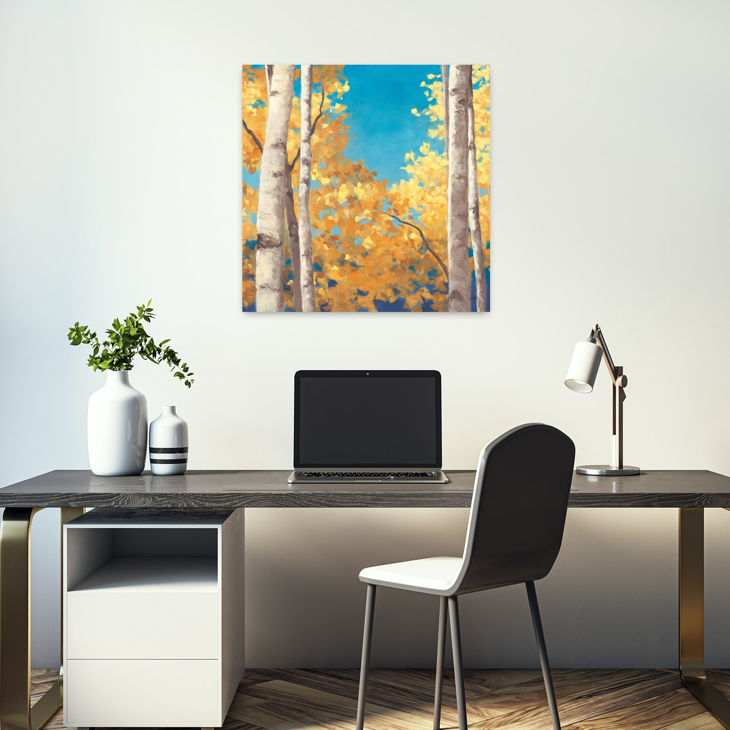 Alcott Hill® Contemporary Doubloons Crop With Autumn Birches Art | Wayfair