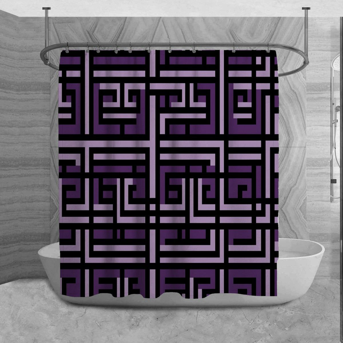 East Urban Home Greek Key Shower Curtain Pattern Bathroom Decor Black ...