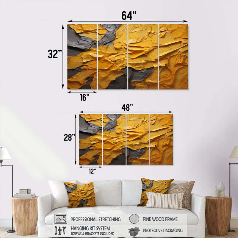 Design Art Vibrant Solstice Mustard Yellow - Abstract Wall Art For ...