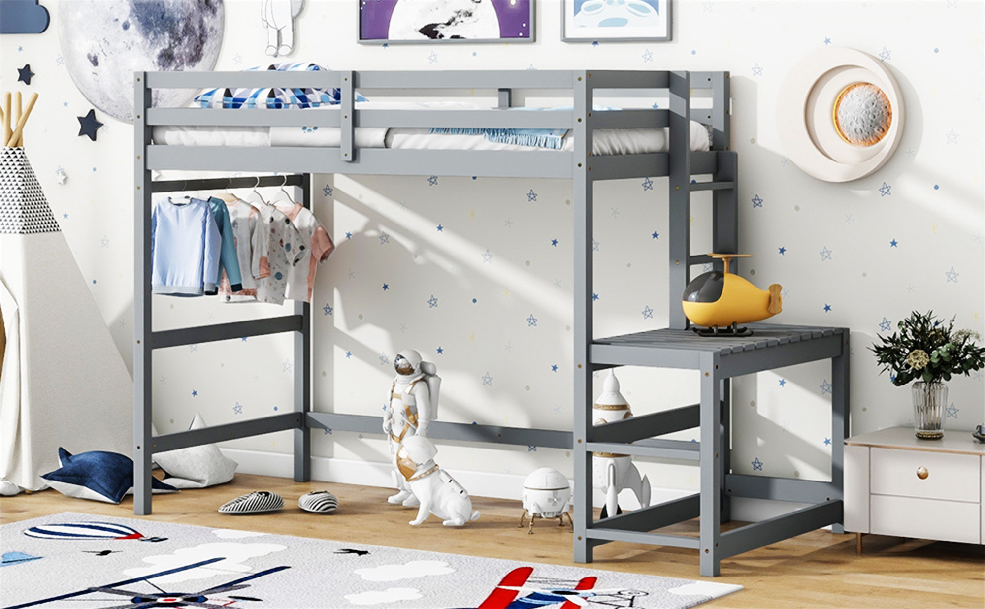 Latitude Run® High Loft Bed With Ladder Landing Platform | Wayfair