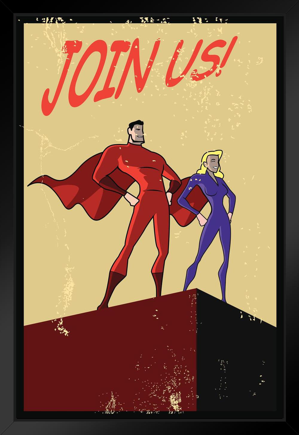 Trinx Superhero Couple Recruitment Propaganda Style Art Print Black ...