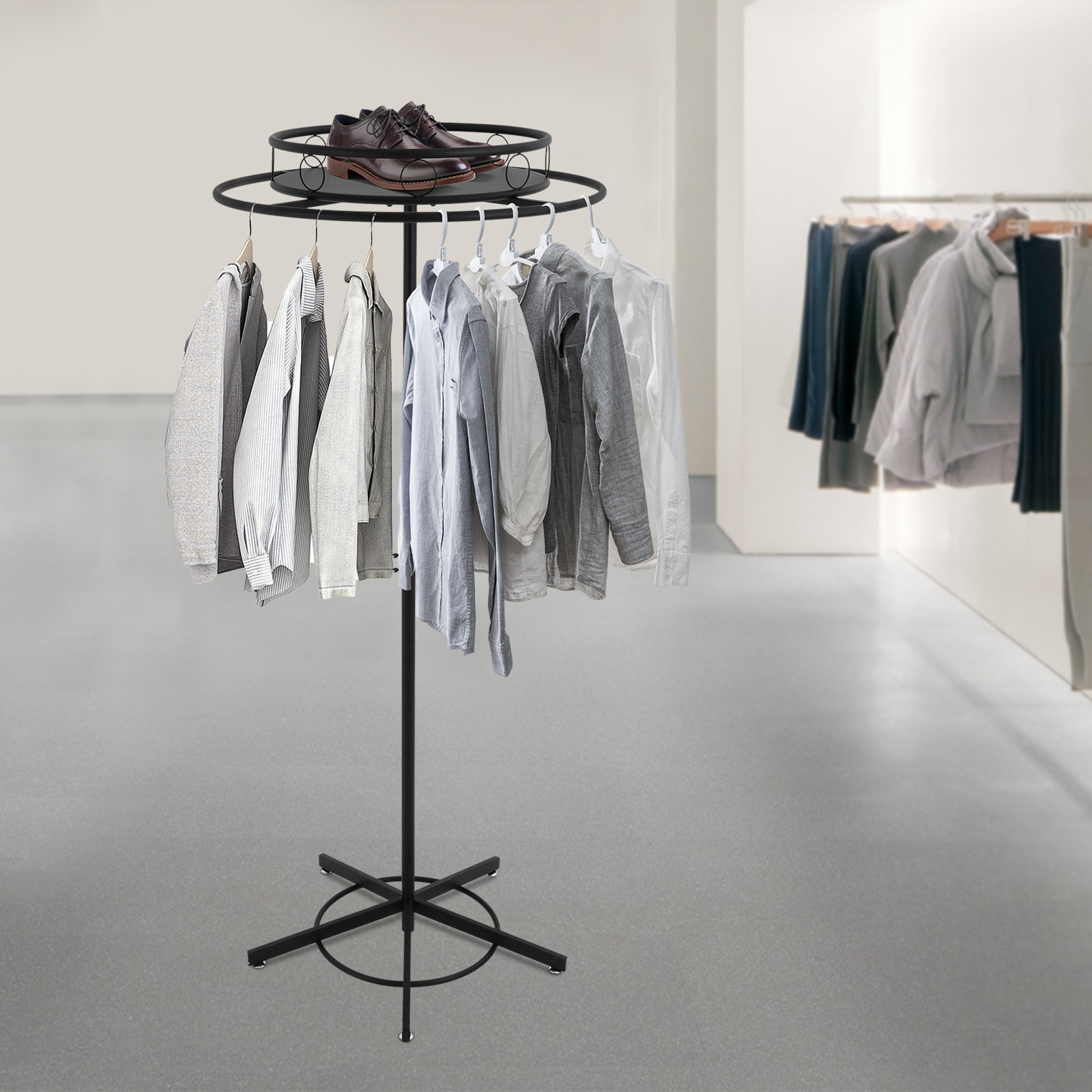 Latitude Run® Rotatable Round Garment Rack 360° Rotatable Metal Clothes ...