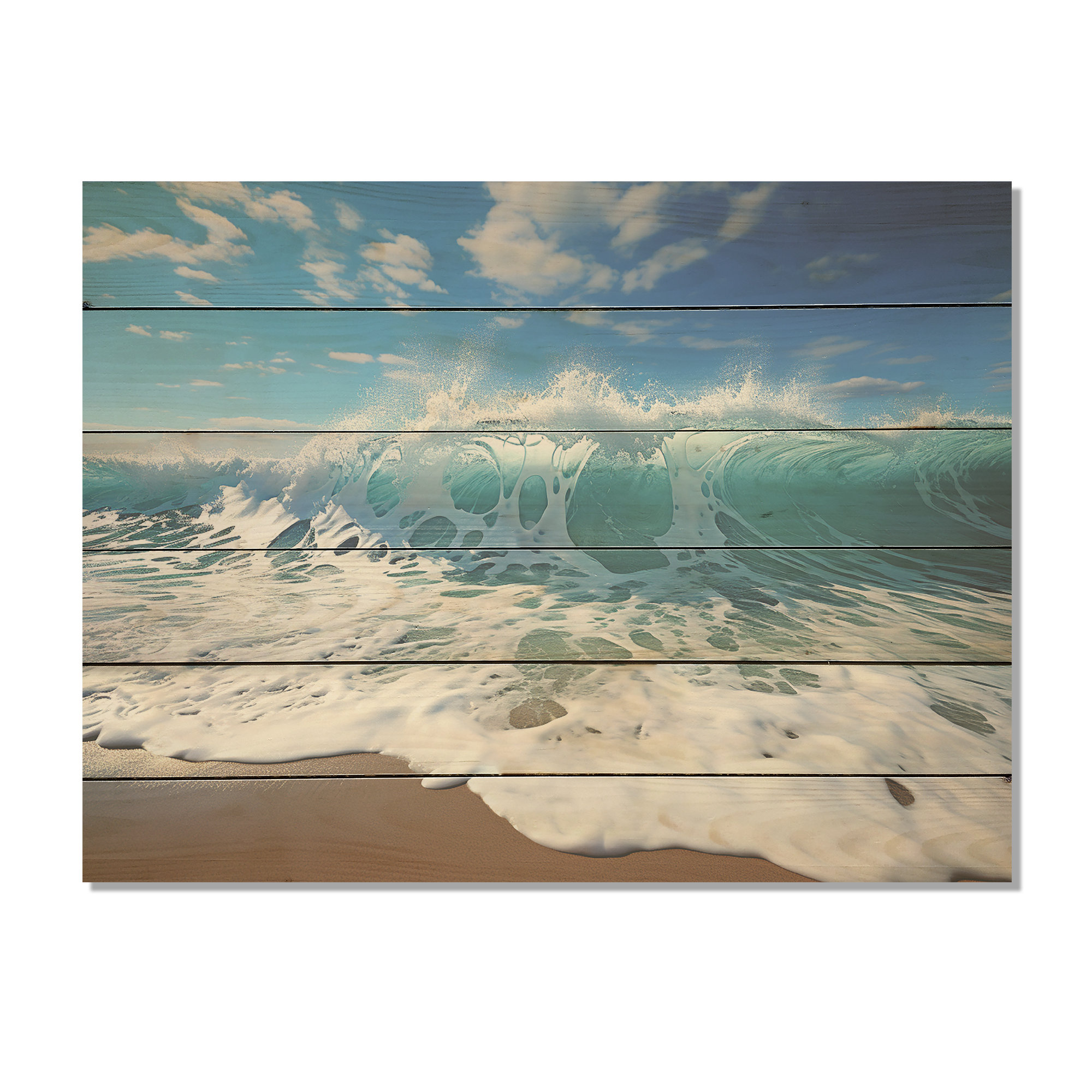 Rosecliff Heights Turquoise Power Of Ocean Wave - Coastal Wood Wall Art ...